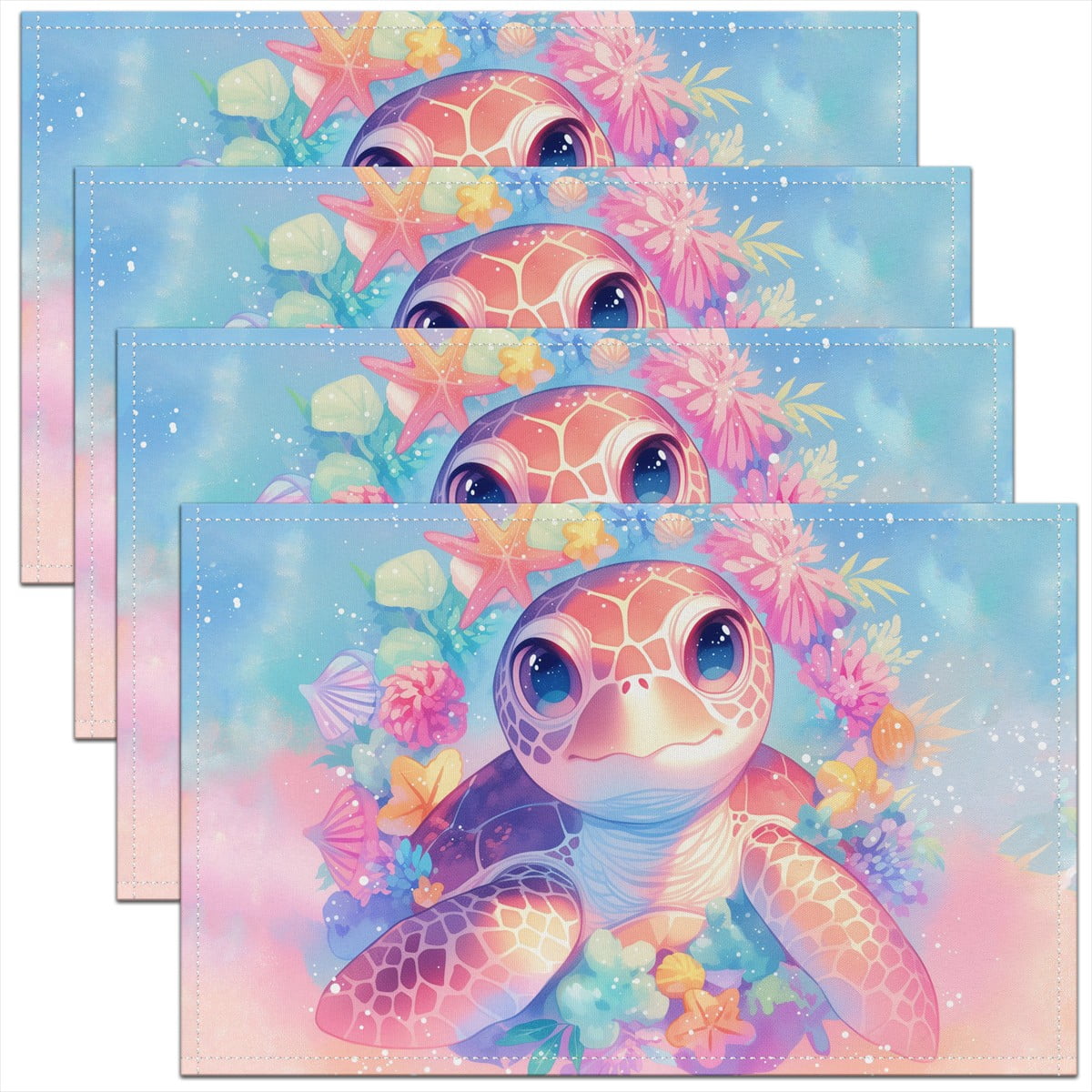 Erosebridal Cute Sea Turtle Placemats Set of 4 Kids 12"x18" Ocean ...
