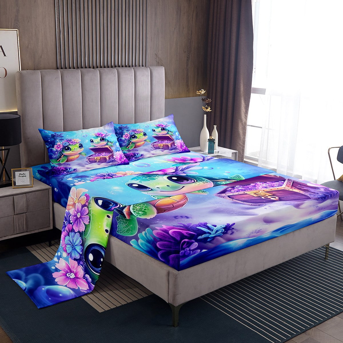 Erosebridal Cute Sea Turtle Sheet Set Queen Size Cartoon Ocean Animal ...