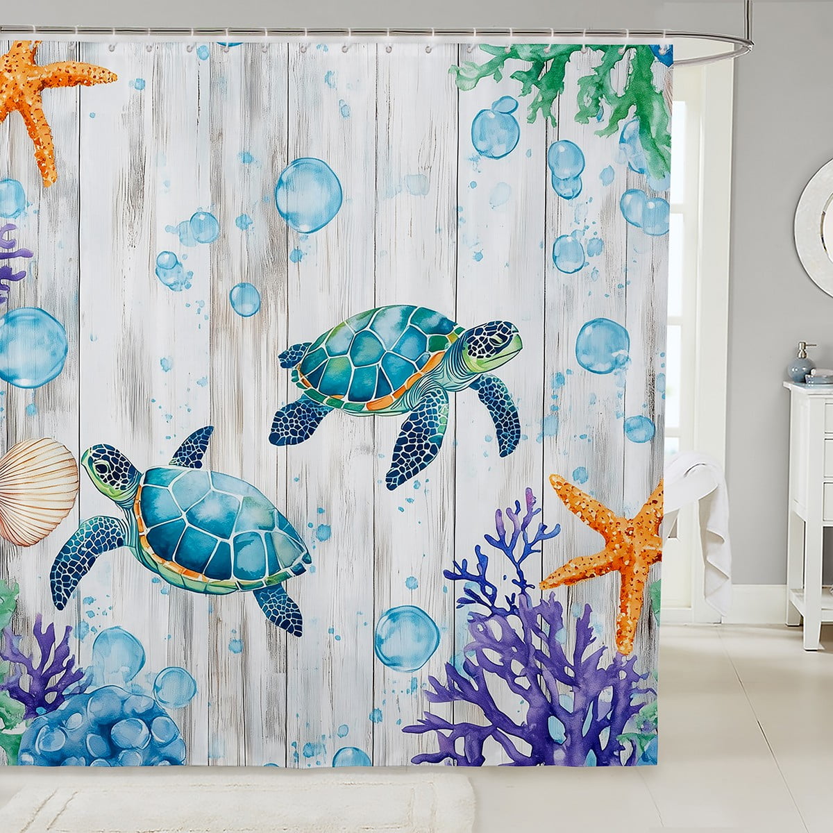 Erosebridal Cute Sea Turtle Shower Curtain 72x84, Lodge Cabin Bath ...