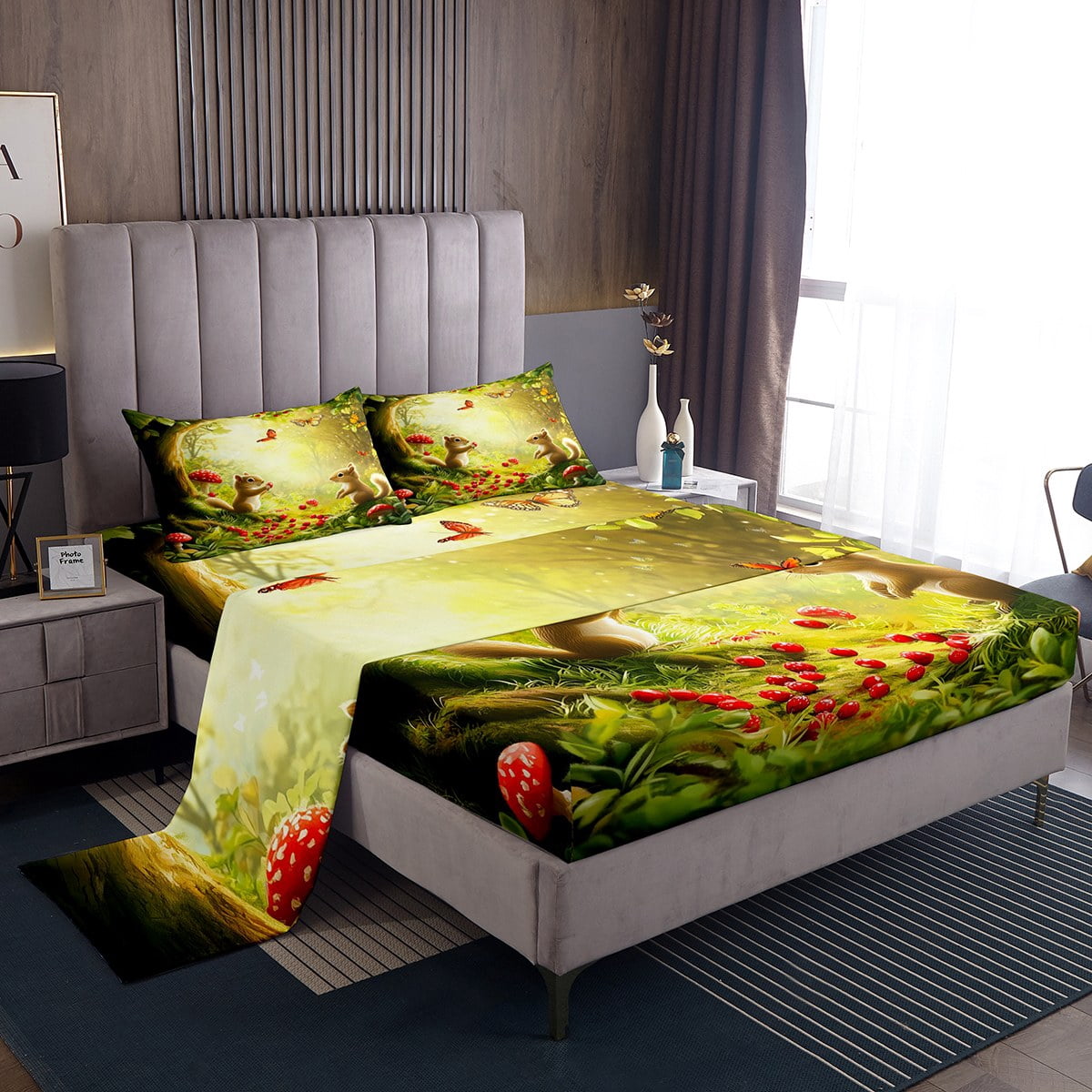 Erosebridal Cute Squirrel Twin Sheet Sets, Woodland Botanical Bedding ...