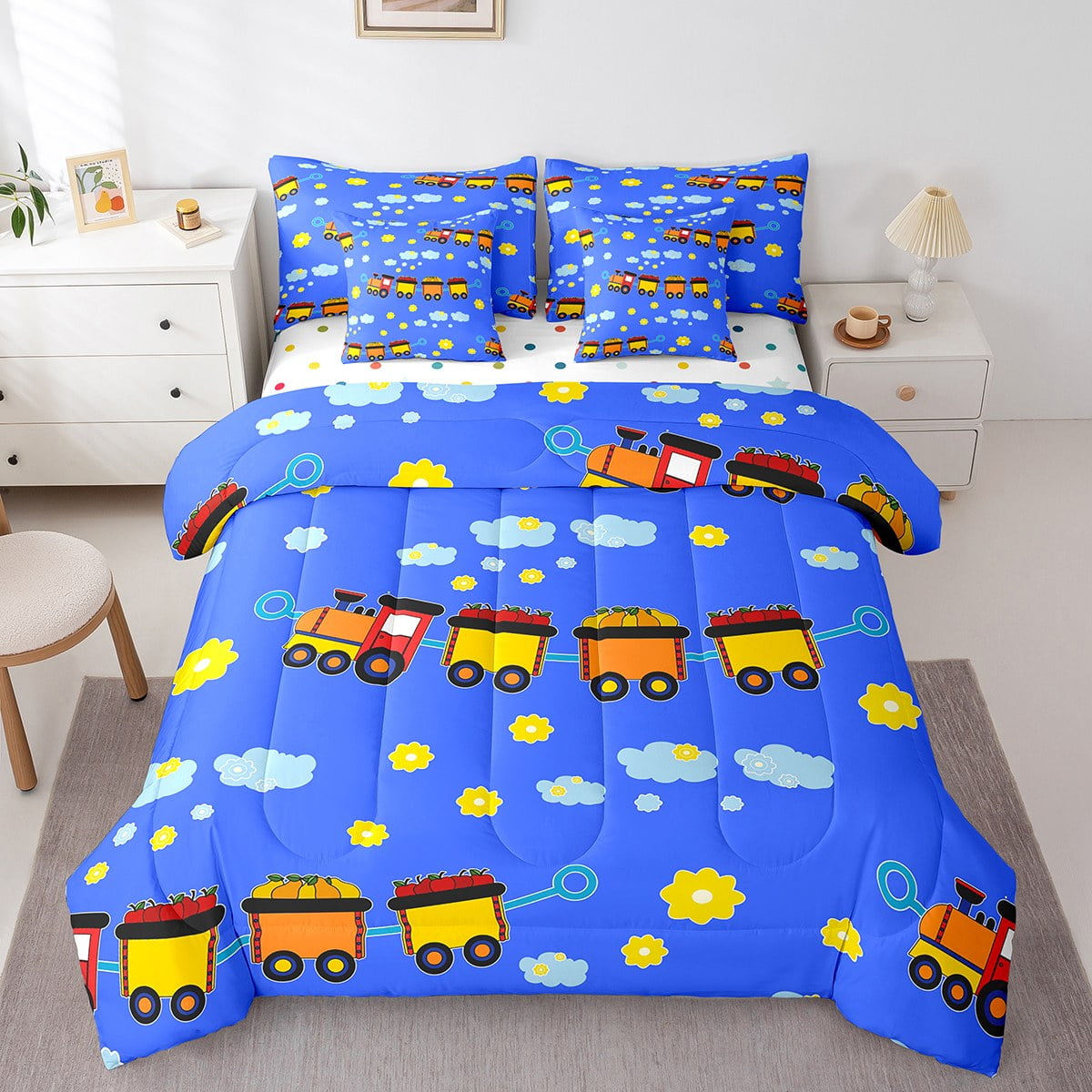 Erosebridal Cute Train Bedding Sets King Size, Kawaii Truck Comforter ...