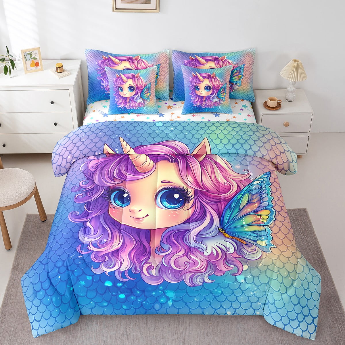 Erosebridal Cute Unicorn Bedding Sets Full Size , Mermaid Scales ...