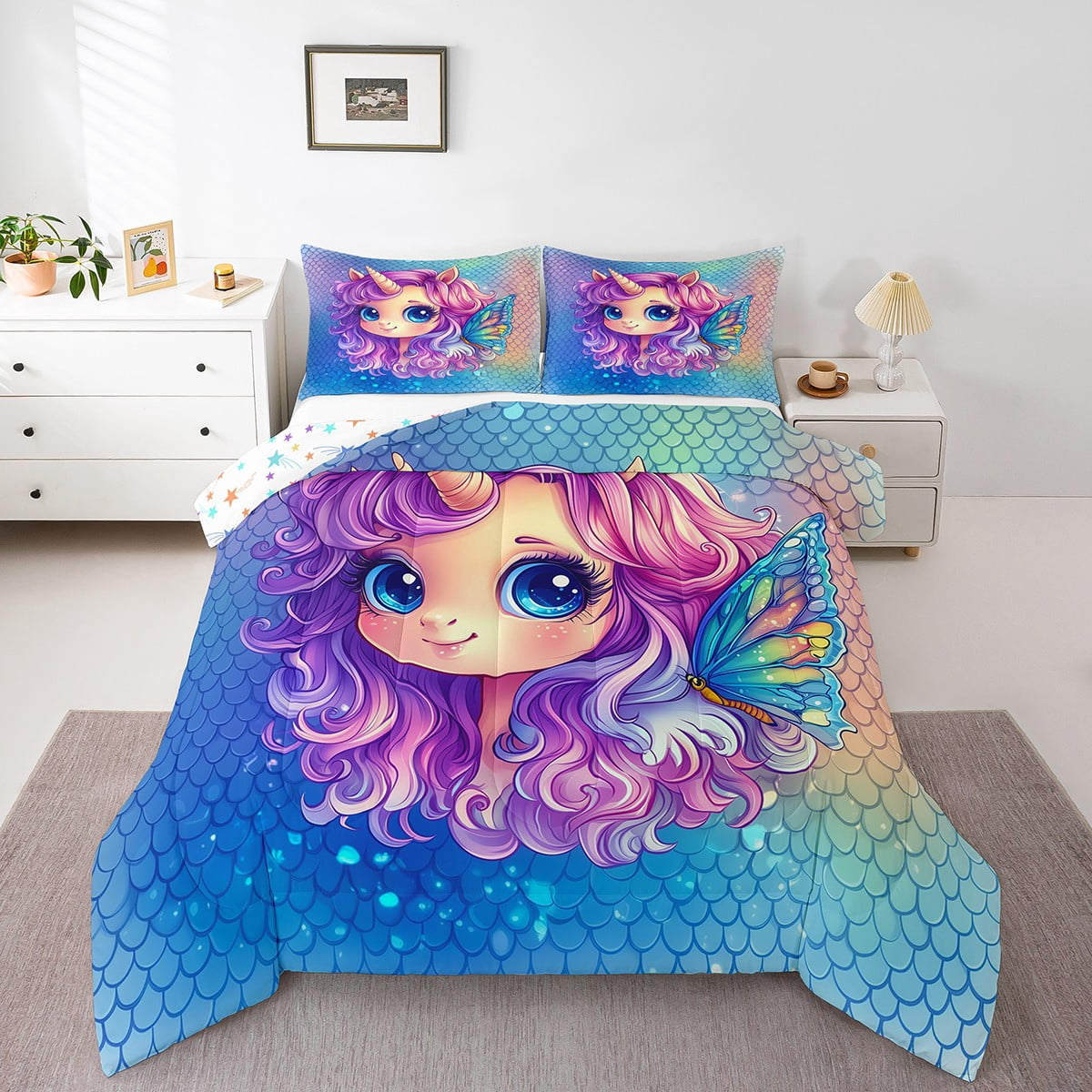 Erosebridal Cute Unicorn Comforter Sets Twin Size , Mermaid Scales ...