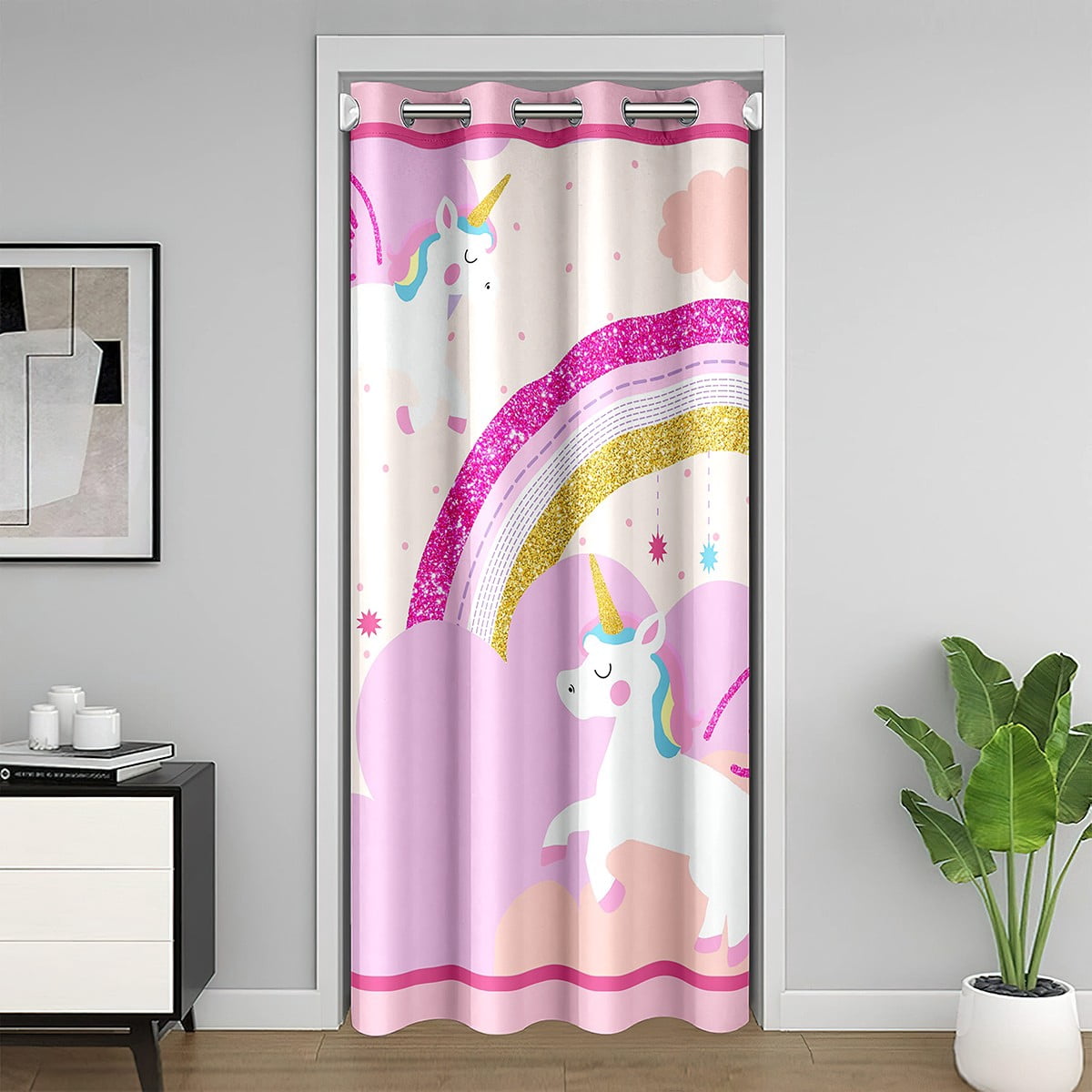 Erosebridal Cute Unicorn Door Curtain For Door Window 80"x34",Bling ...