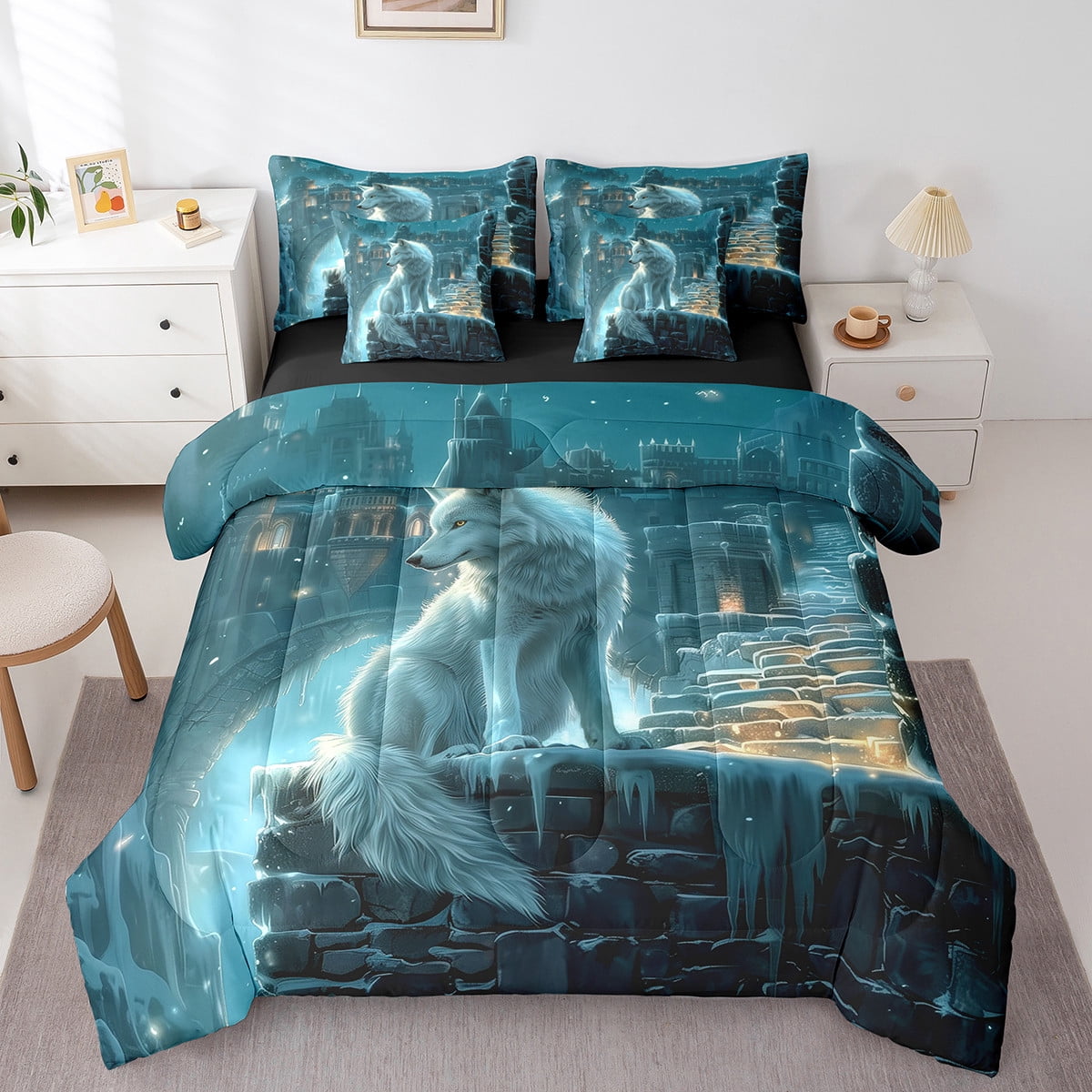 Erosebridal Cute Wolf Bed in a Bag King Size,Western Fairy Castle Bed ...