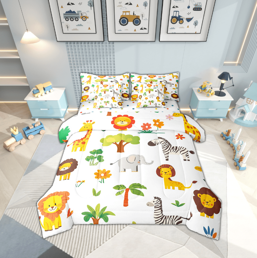 Erosebridal Cute Zoo Animal Bedding Sets King Size, Cartoon Lion Zebra ...