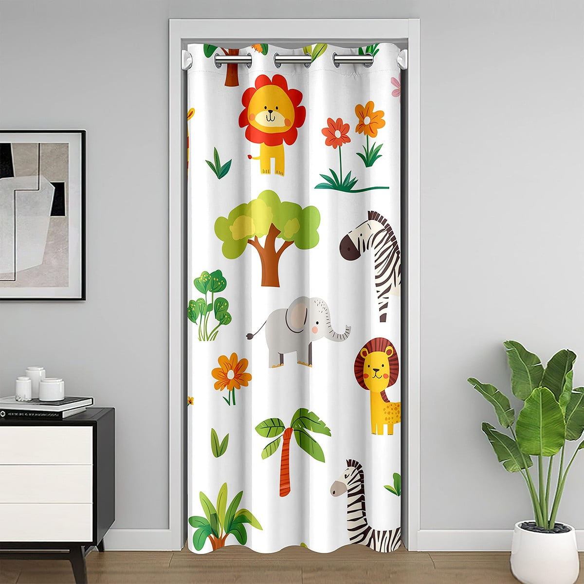Erosebridal Cute Zoo Animal Door Curtain Panel 42x80, Cartoon Lion ...