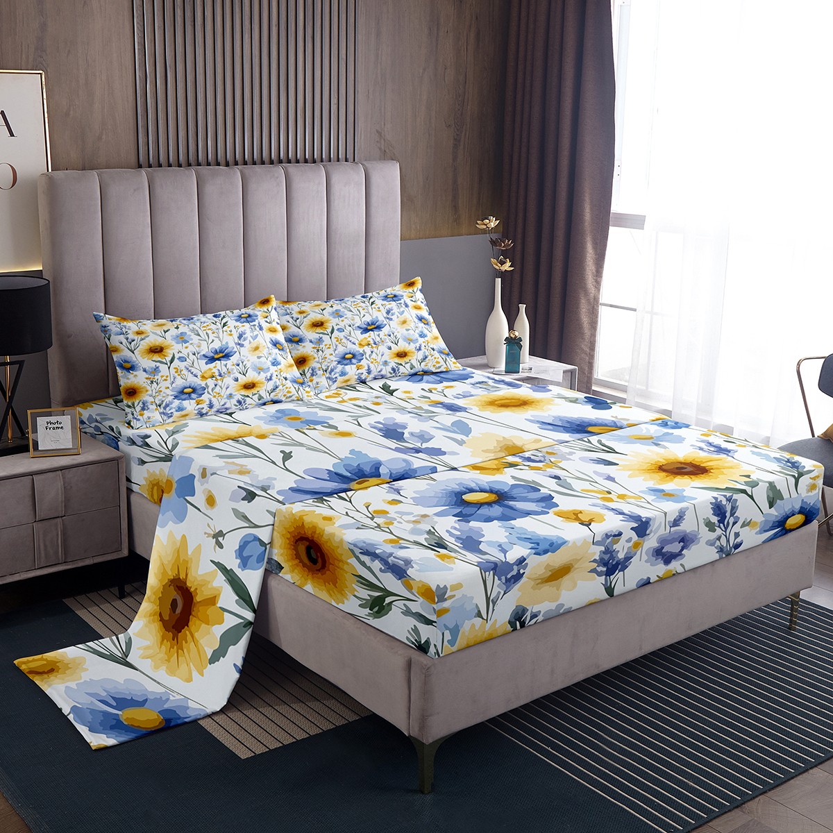 Erosebridal Daisy Flower Full Sheet Sets,Floral Watercolor Bedding Full ...
