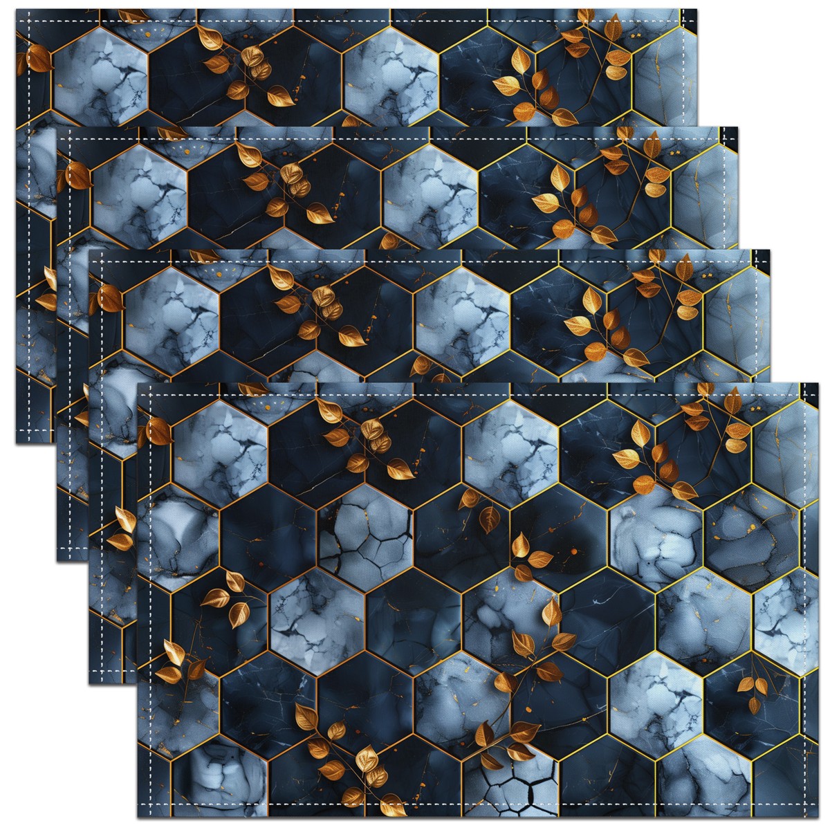 Erosebridal Dark Blue Marble Place Mats Set of 4 for in Door Dinning ...