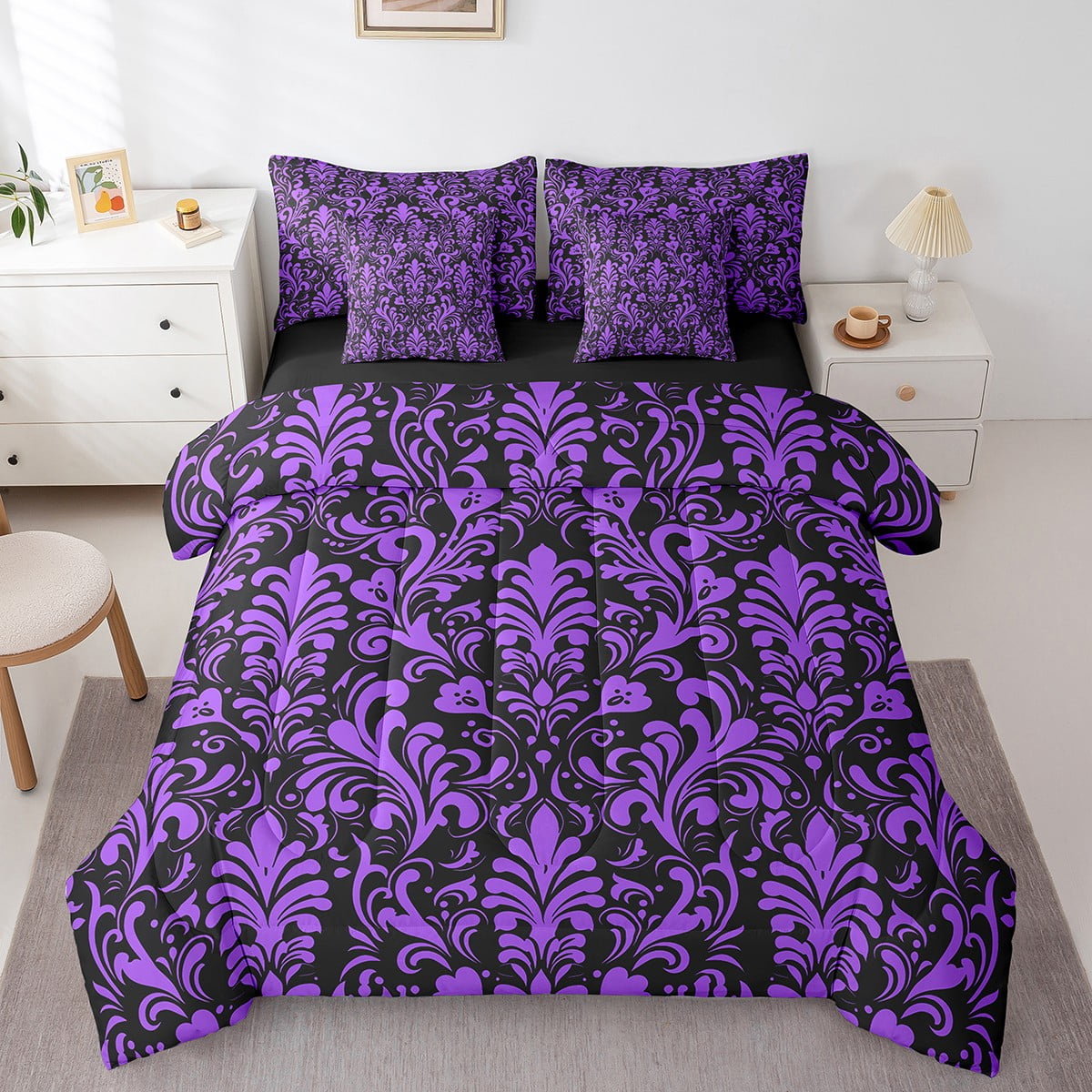 Erosebridal Dark Violet Damask Bedding Sets Full Size, Tribal Hippie Comforter Sets with Sheets ...