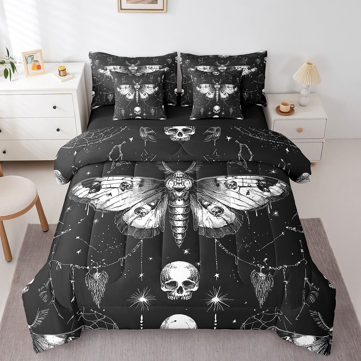 Erosebridal Death Moth 7 Pieces Bedding Set Queen Size, Sugar Skull ...