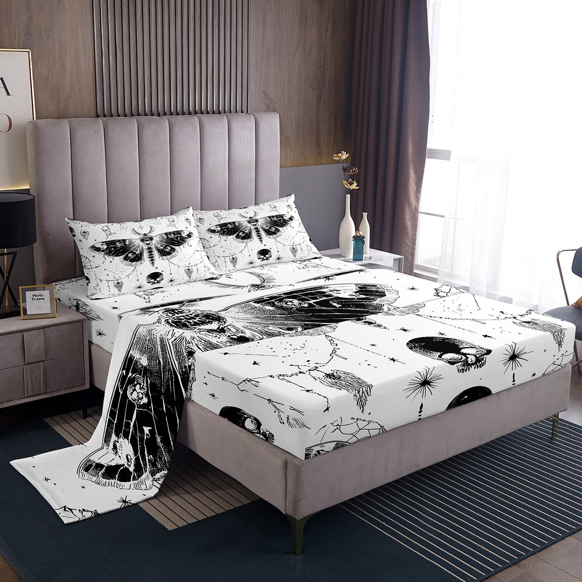 Erosebridal Death Moth Bed Sheets Set King Size, Sugar Skull Sheets ...