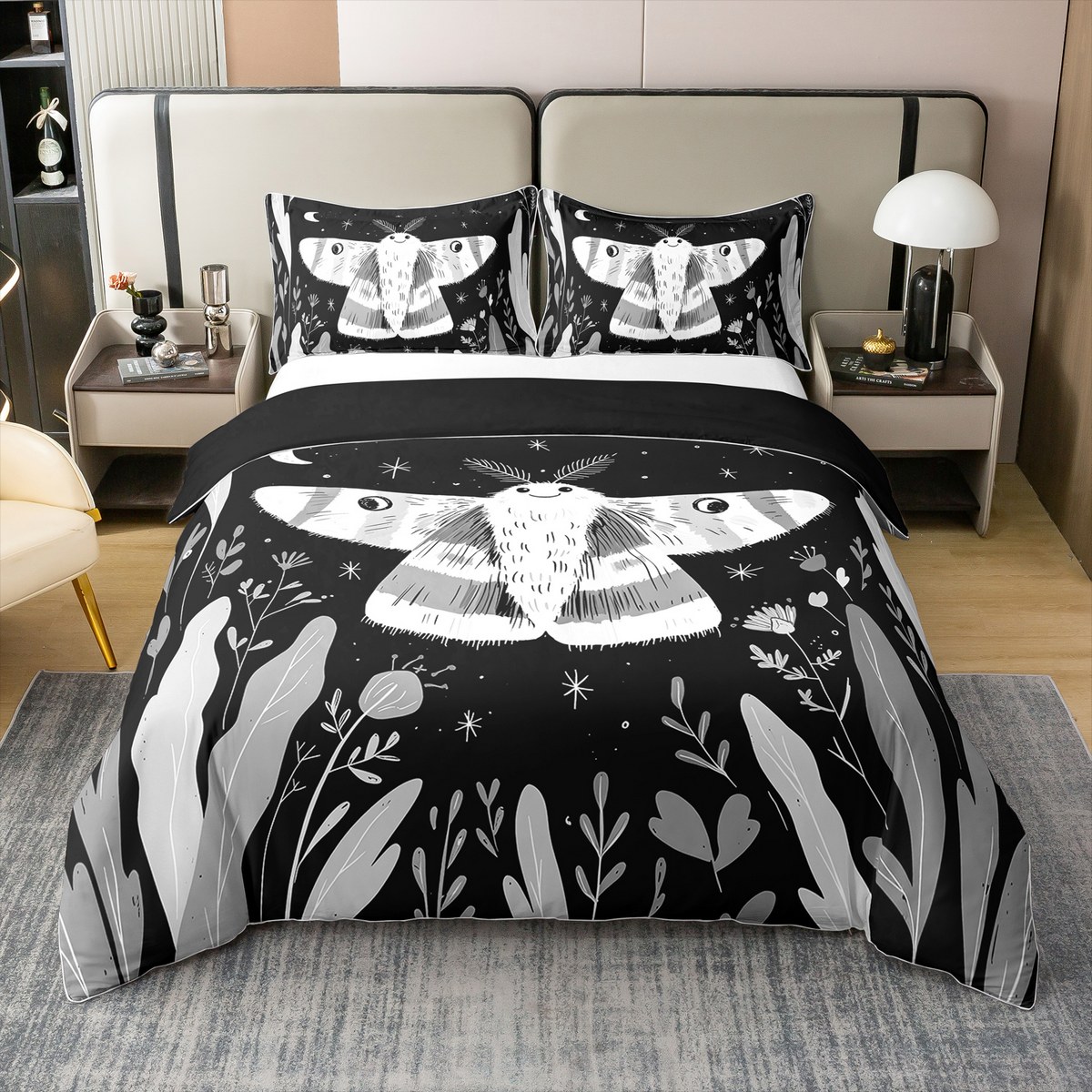 Erosebridal Death Moth Bedding Set Boho Moth Comforter Cover Set Twin ...