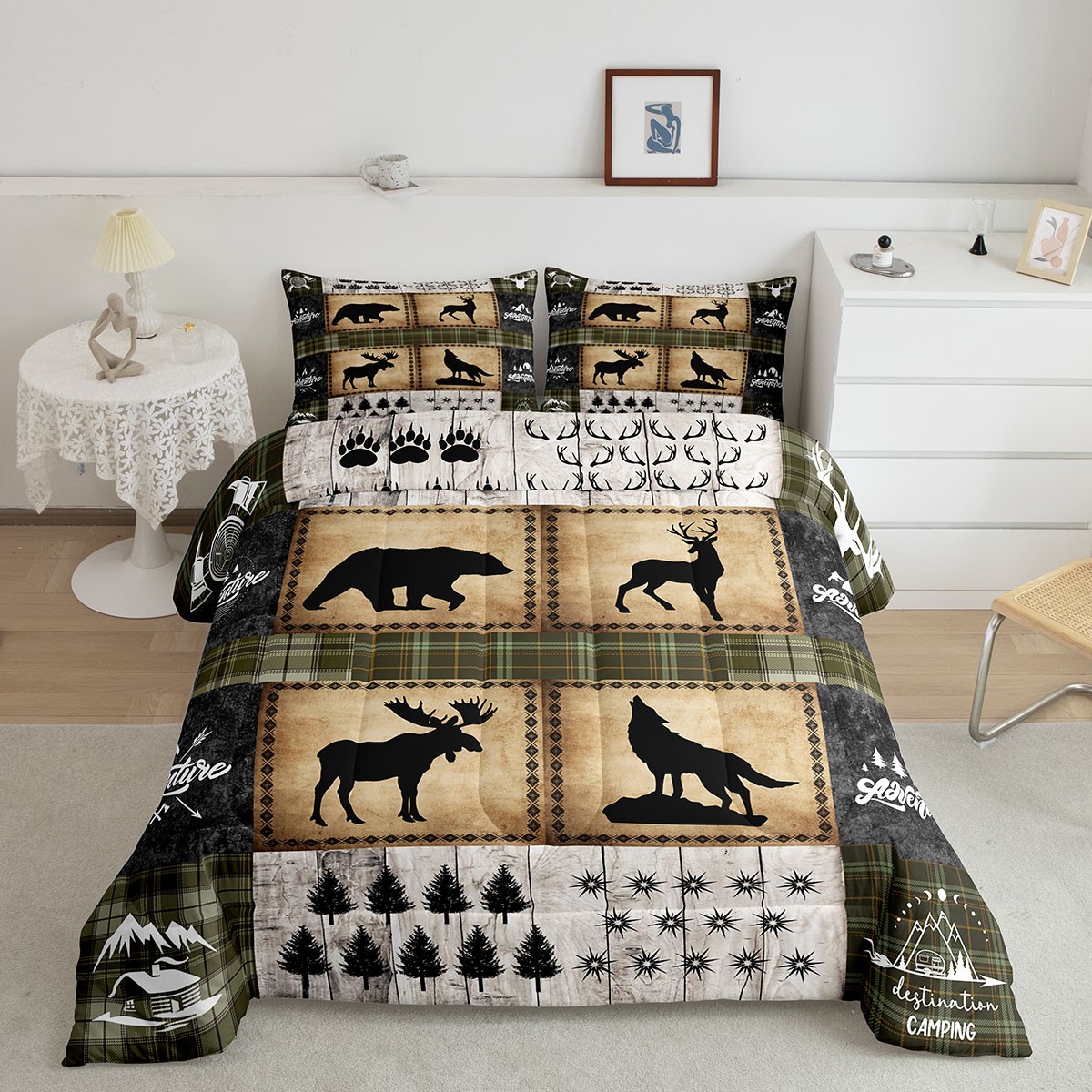 Erosebridal Deer Bear Wolf Bedding Full Comforter Set,Rustic Farmhouse ...