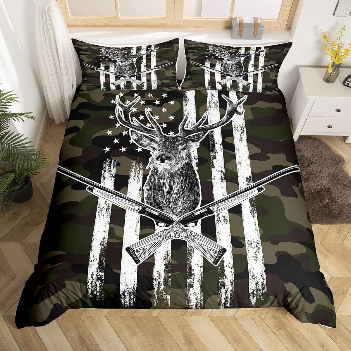 Erosebridal Deer Camo Bedding Set American Flag Duvet Cover Hunting ...