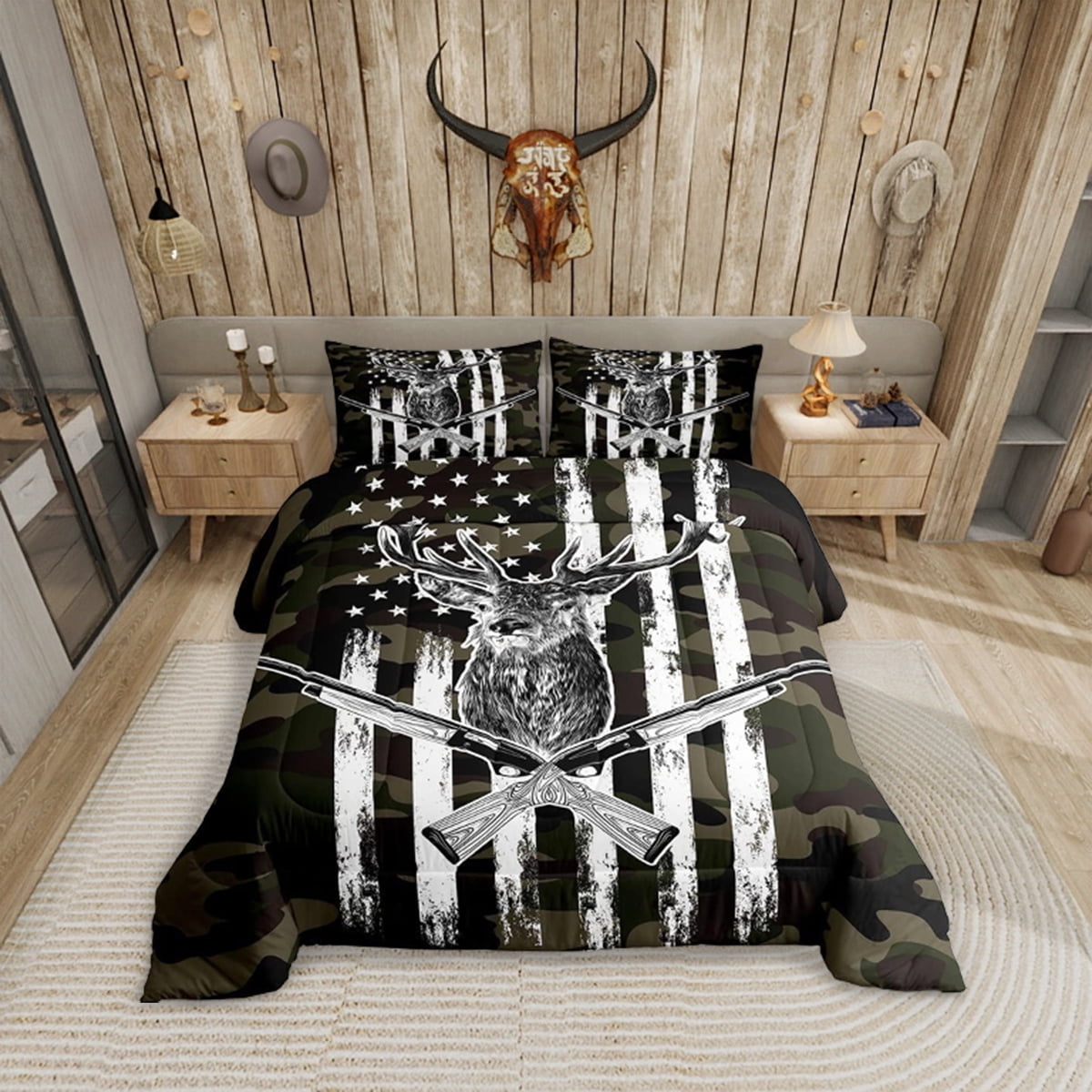 Erosebridal Deer Camo Comforter Set American Flag Bedding Boys Girls Hunting Theme Quilts ...