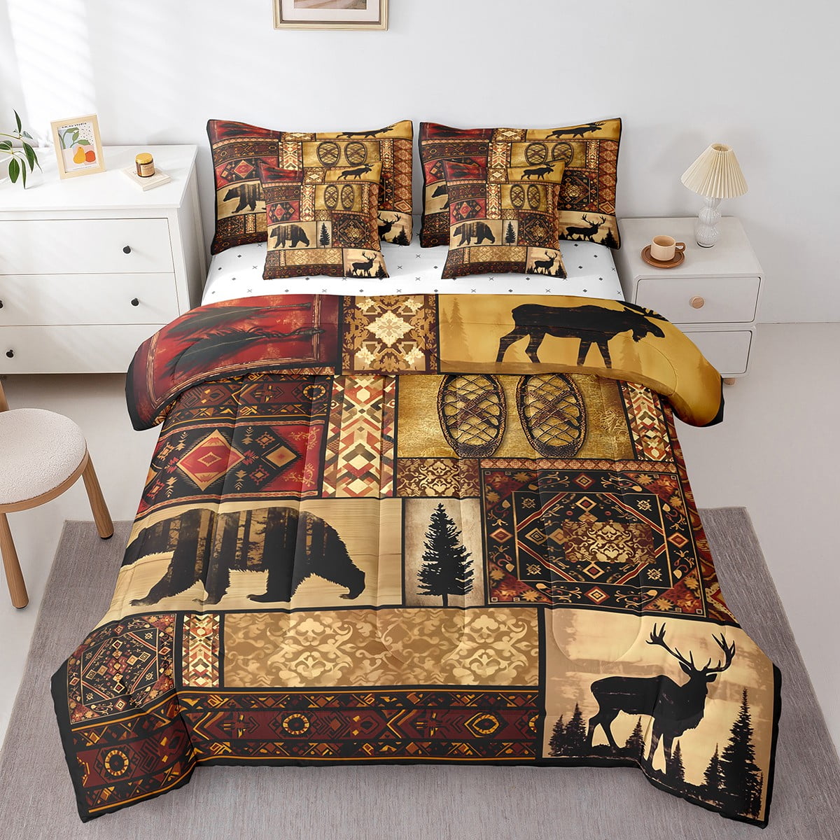 Erosebridal Deer Comforter Set Full 7 Pcs Bear Moose Antler Hunting Bedding Set Rustic Western ...
