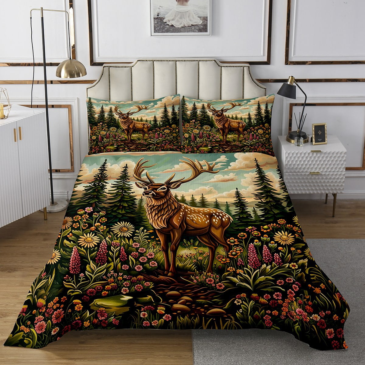 Erosebridal Deer Elk Moose Quilt Set King Size Teens Adults,Oil ...