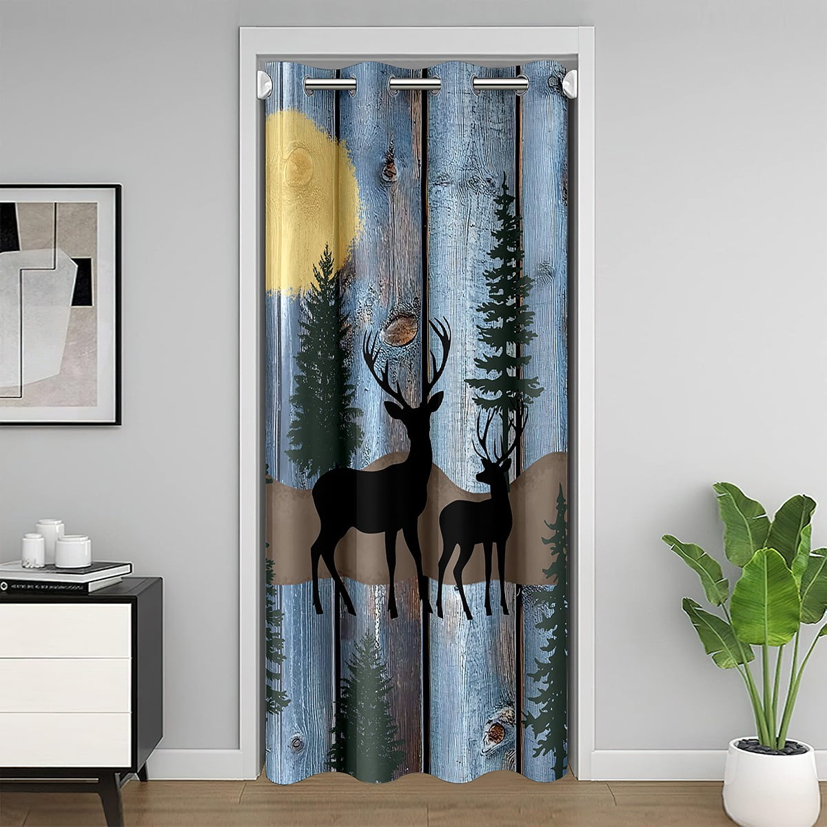 Erosebridal Deer Elk Print Door Curtain Panel 34x80, Rustic Farmhouse ...