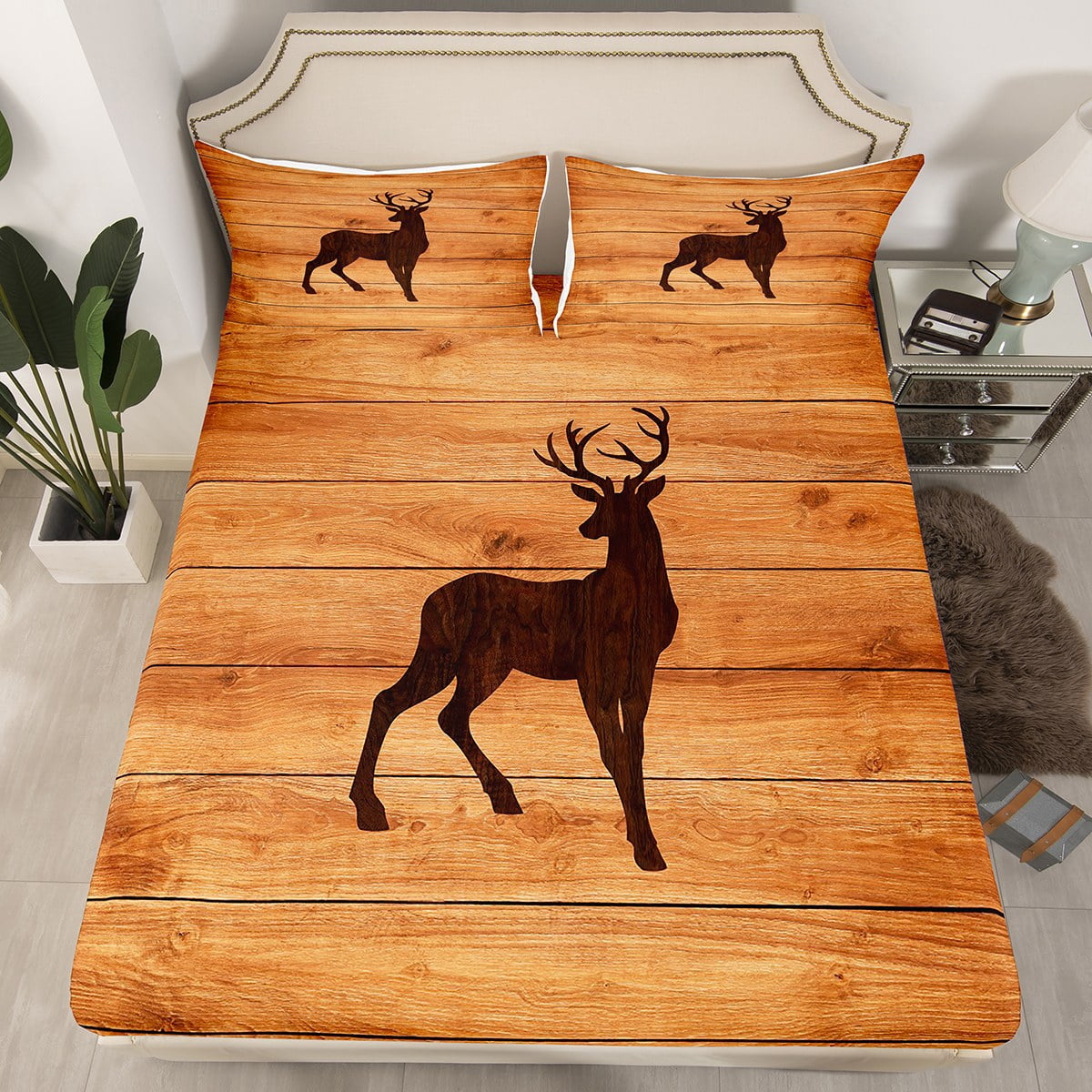 Erosebridal Deer Elk Print Fitted Sheet Set Twin, Rustic Farmhouse ...