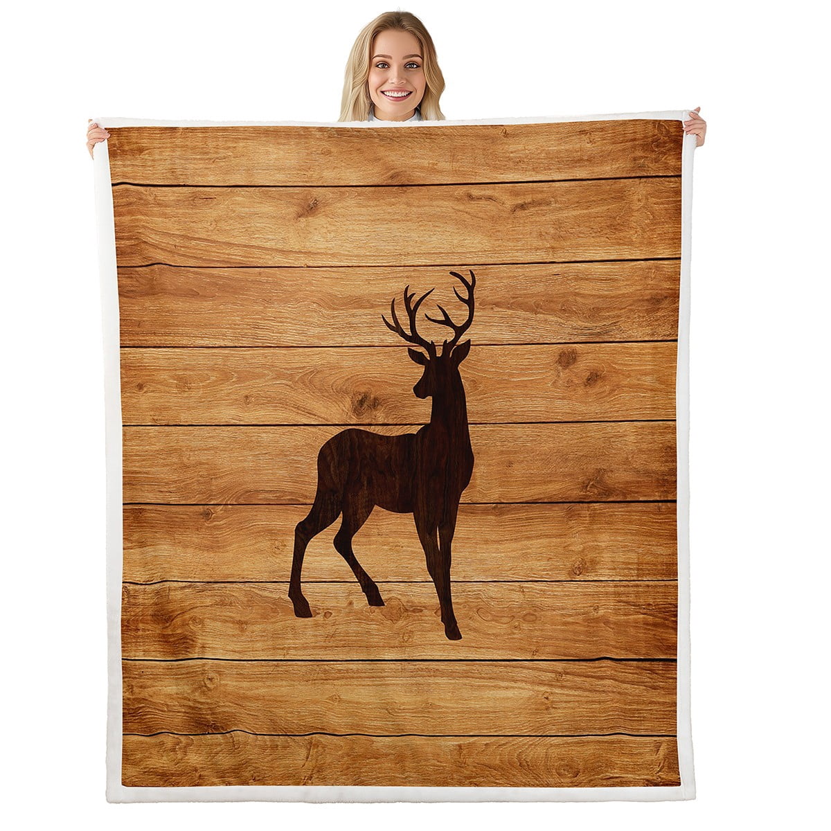Erosebridal Deer Elk Print Fleece Blanket, Rustic Farmhouse Sherpa ...