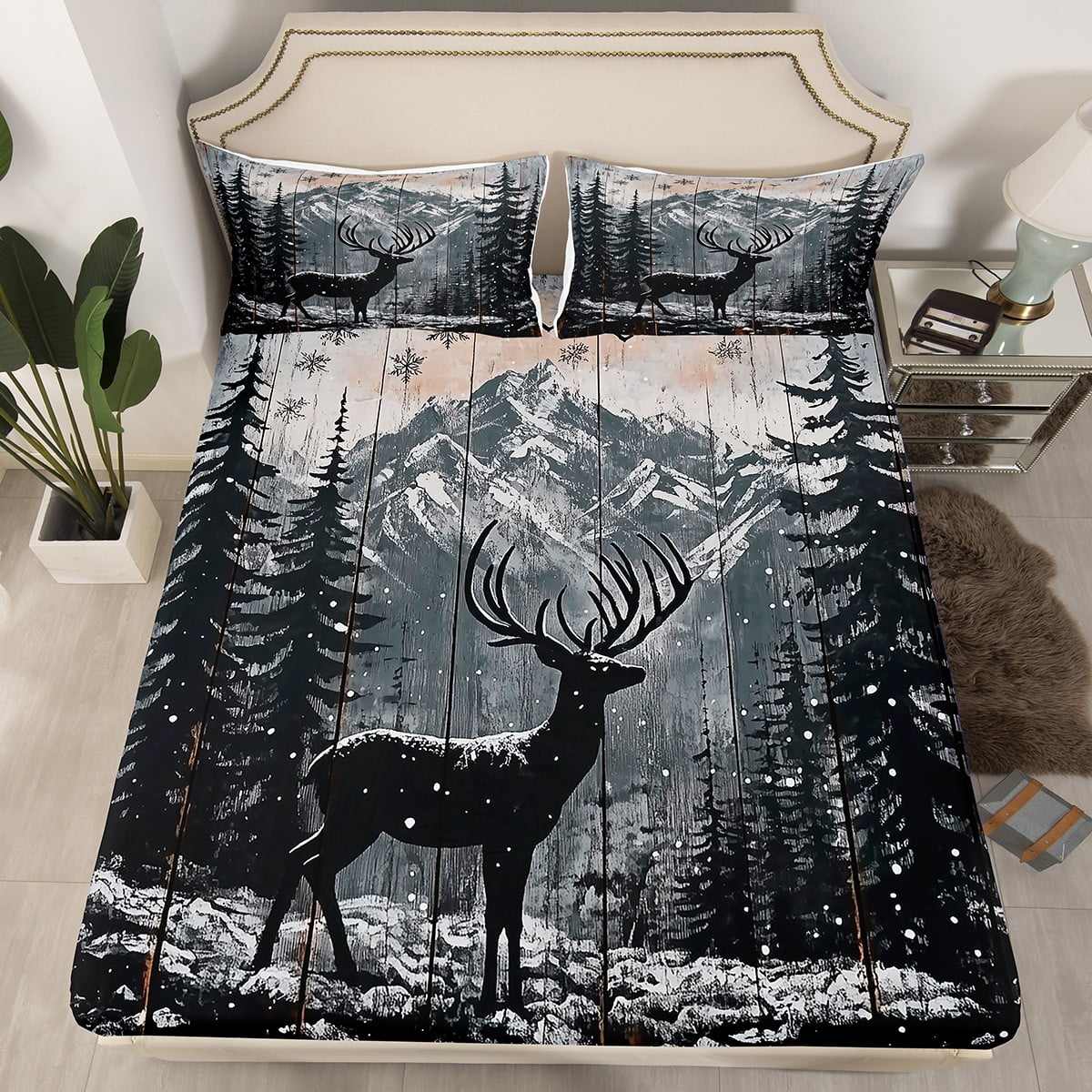Erosebridal Deer Fitted Sheet Twin Size Antlers Hunting Bed Sheet Set ...