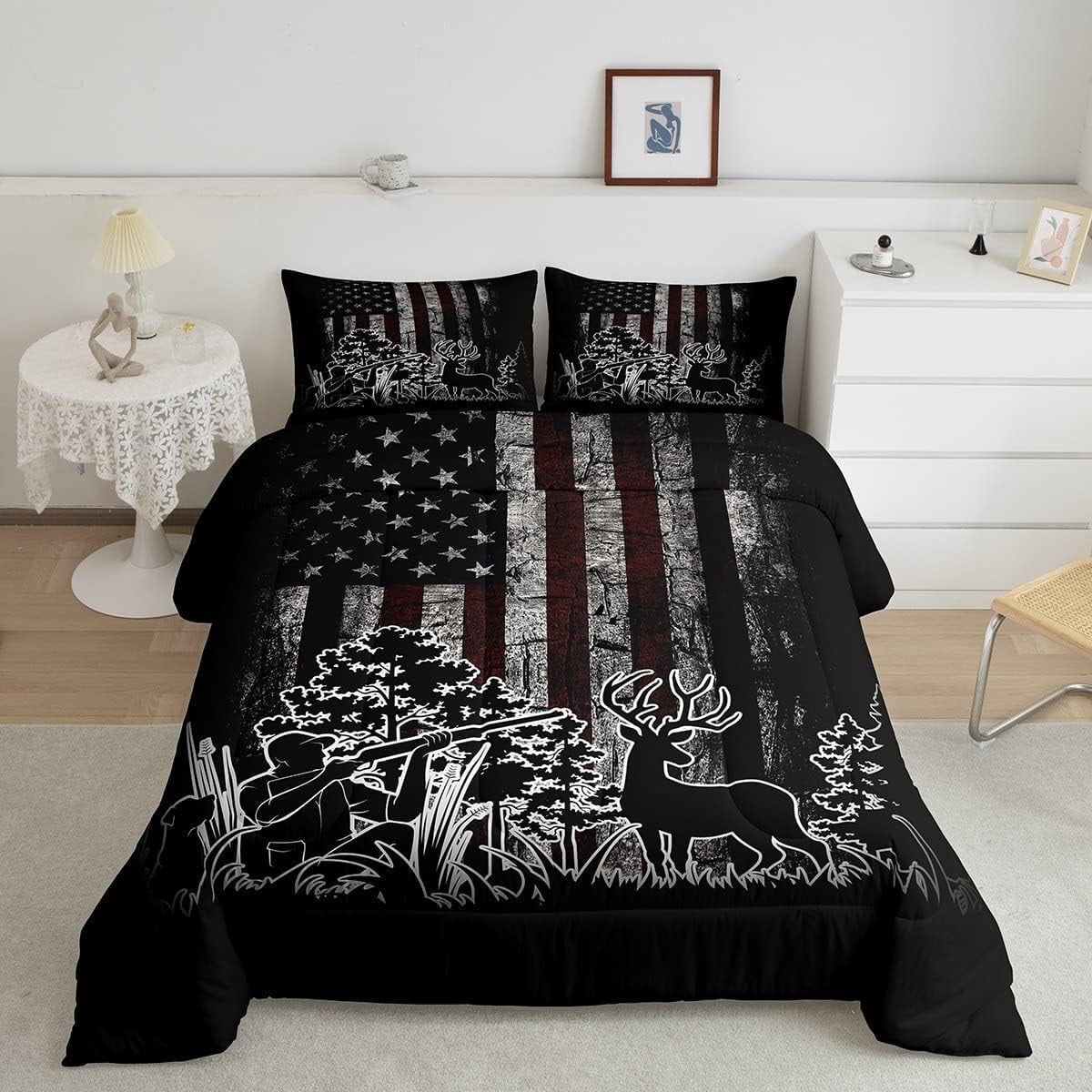 Erosebridal Deer Hunting Bedding American Flag Comforter Set Hunting ...