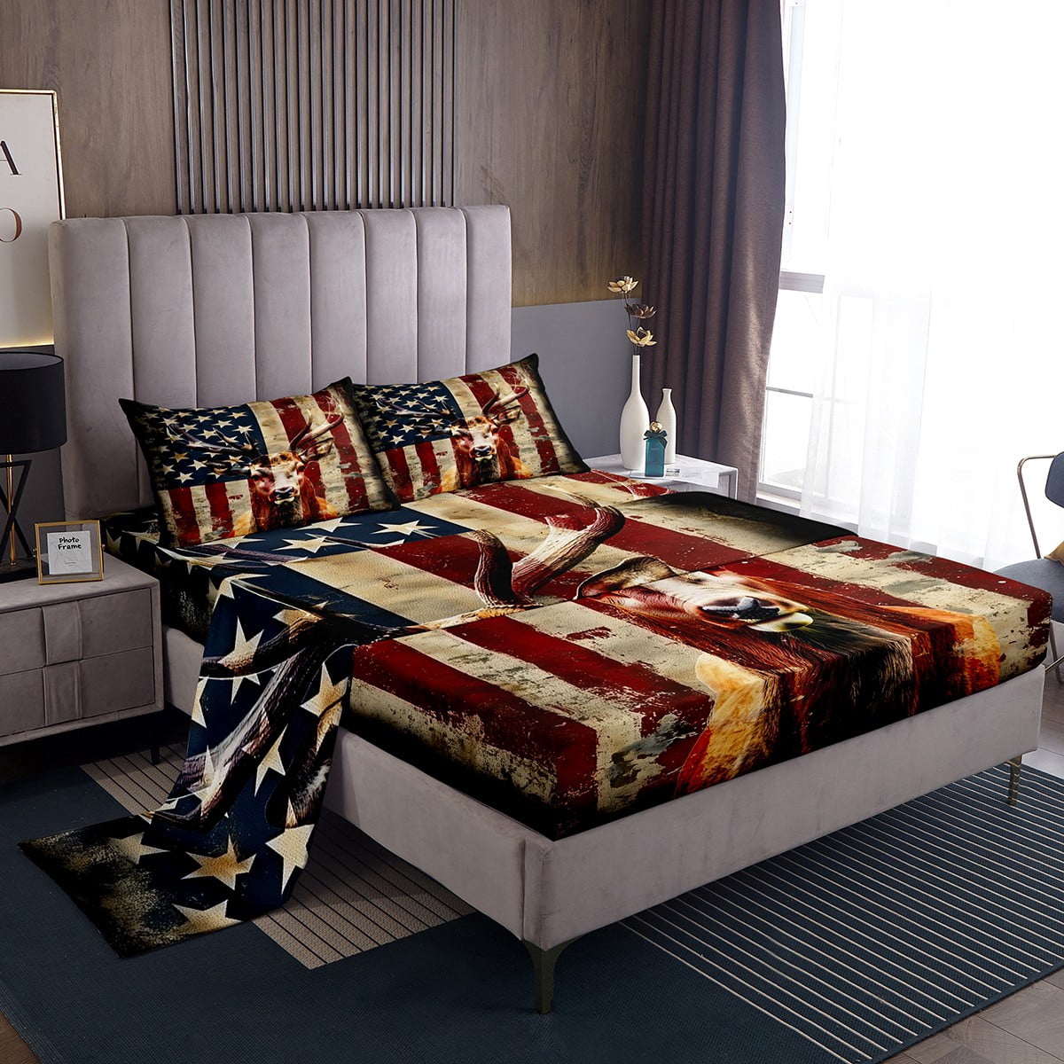 Erosebridal Deer Hunting Sheet Set King Size American Flag Bed Sheets ...