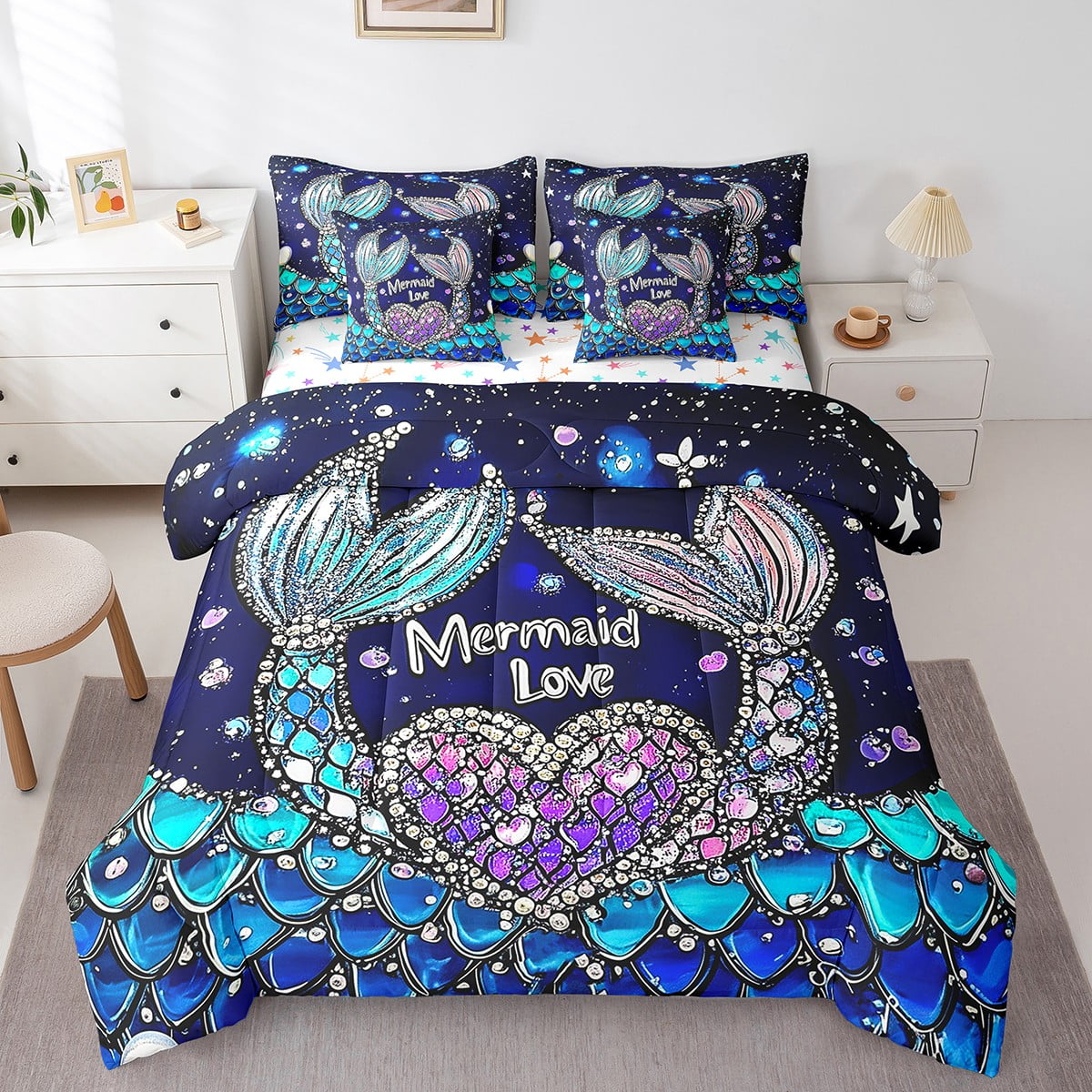 Erosebridal Diamonds Mermaid Tail Bed in a Bag Twin Size, Gradient ...