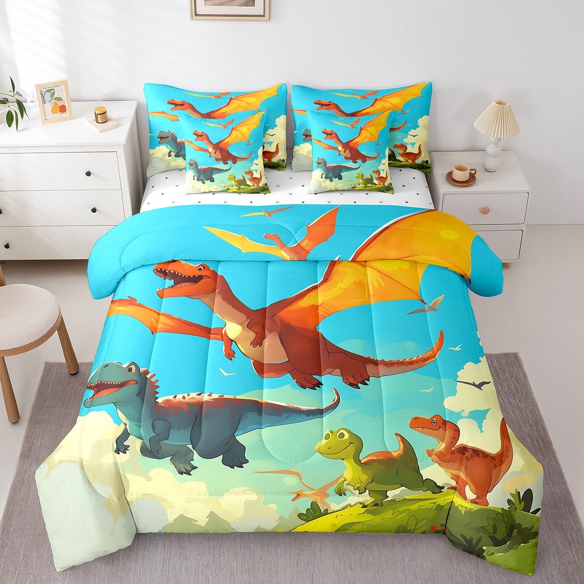 Erosebridal Dinosaur Bed In A Bag Twin 7 Pieces, Wild Animal Comforter Cute Dinosaurs Fitted ...
