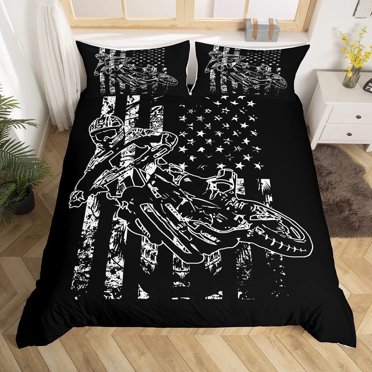 Racing Motorcycle Twin Comforter Set ,Green Neon Lights Honeycomb ...