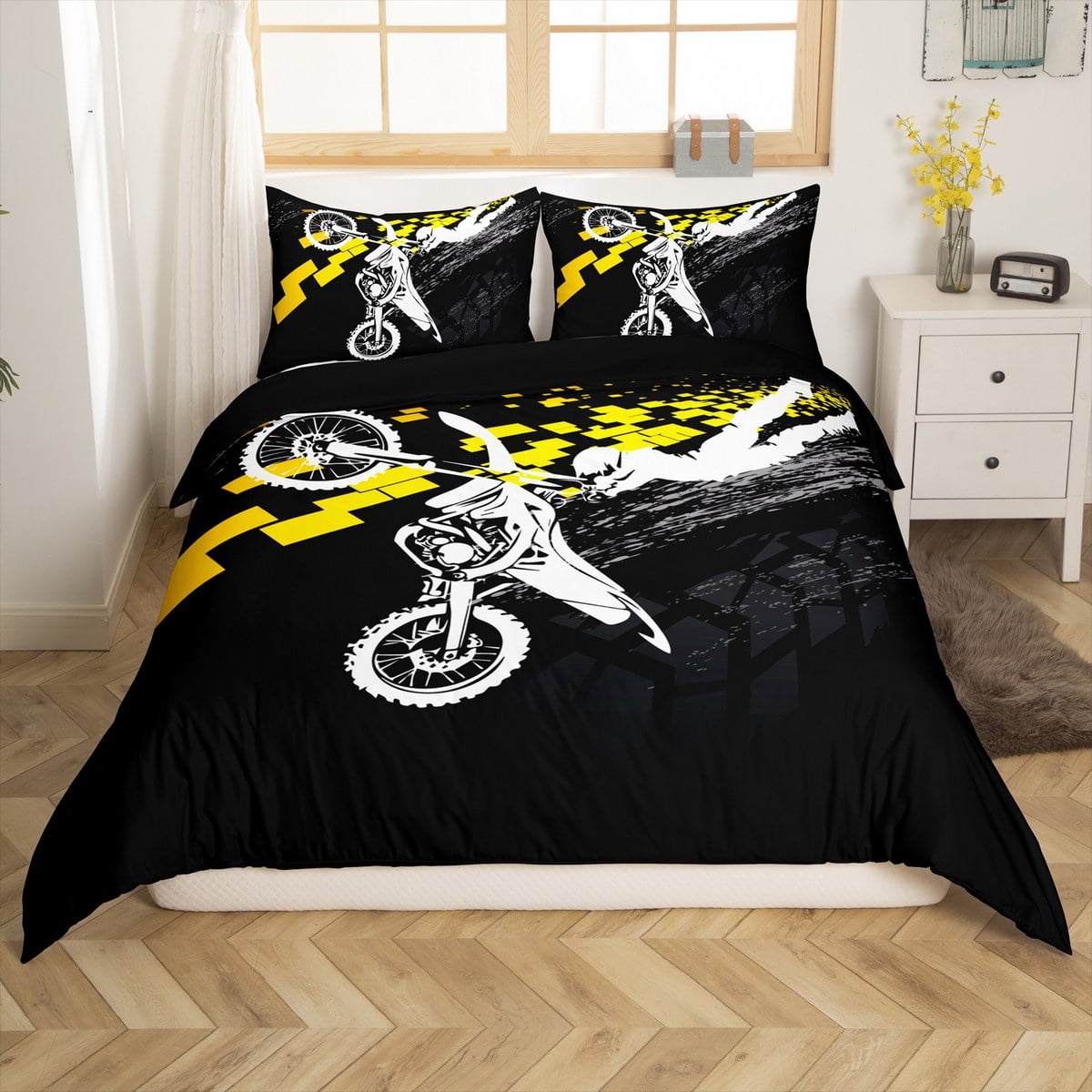 Erosebridal Dirt Bike Duvet Cover Queen, Motocross Bedding Sets Queen ...