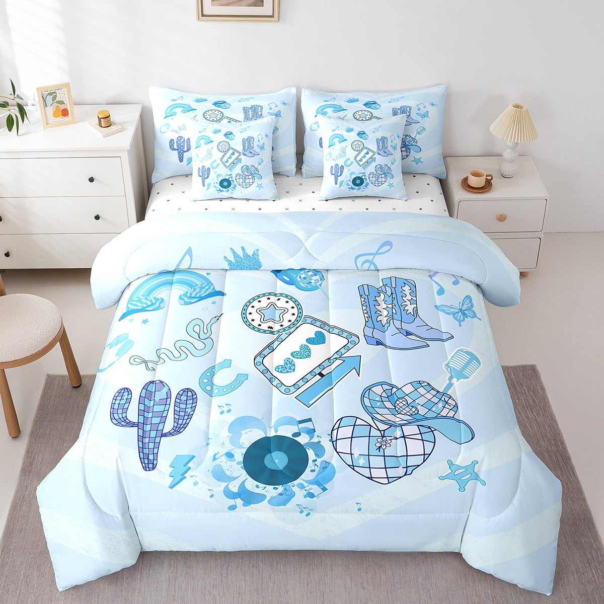 Erosebridal Disco Ball Bedding Full Size, Blue Bed Set, Cowgirl Boot ...
