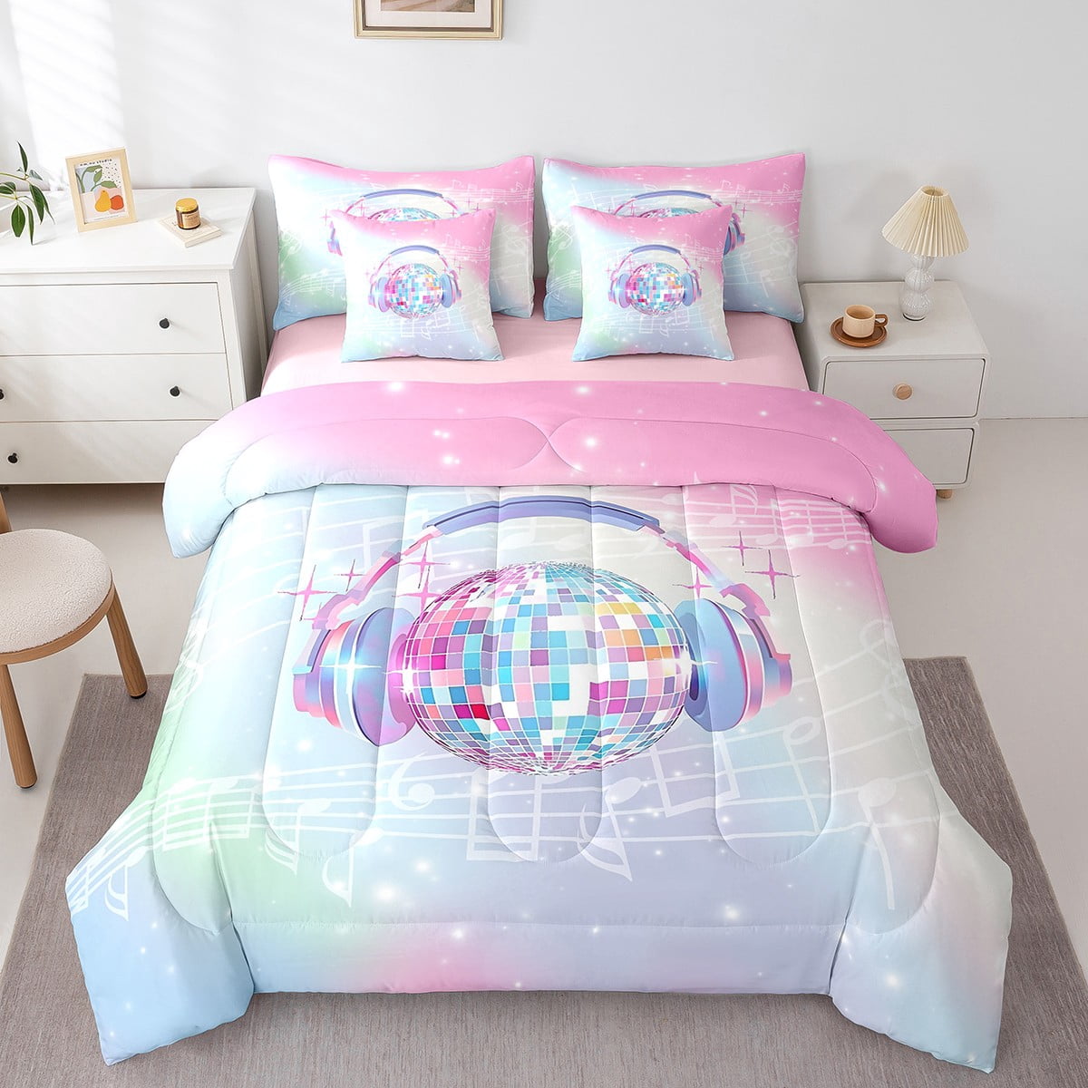 Erosebridal Disco Ball Headphone Bedding Sets King Size,Musical Melody ...