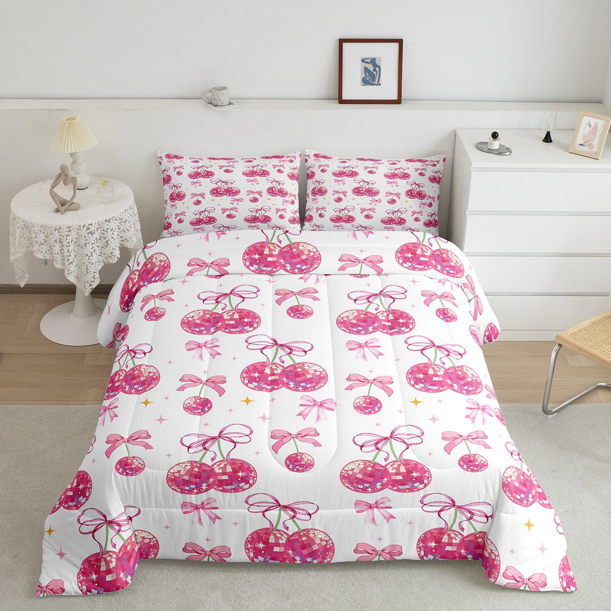 Erosebridal Disco Mirror Ball Comforter Set King Size Pink Bow ...