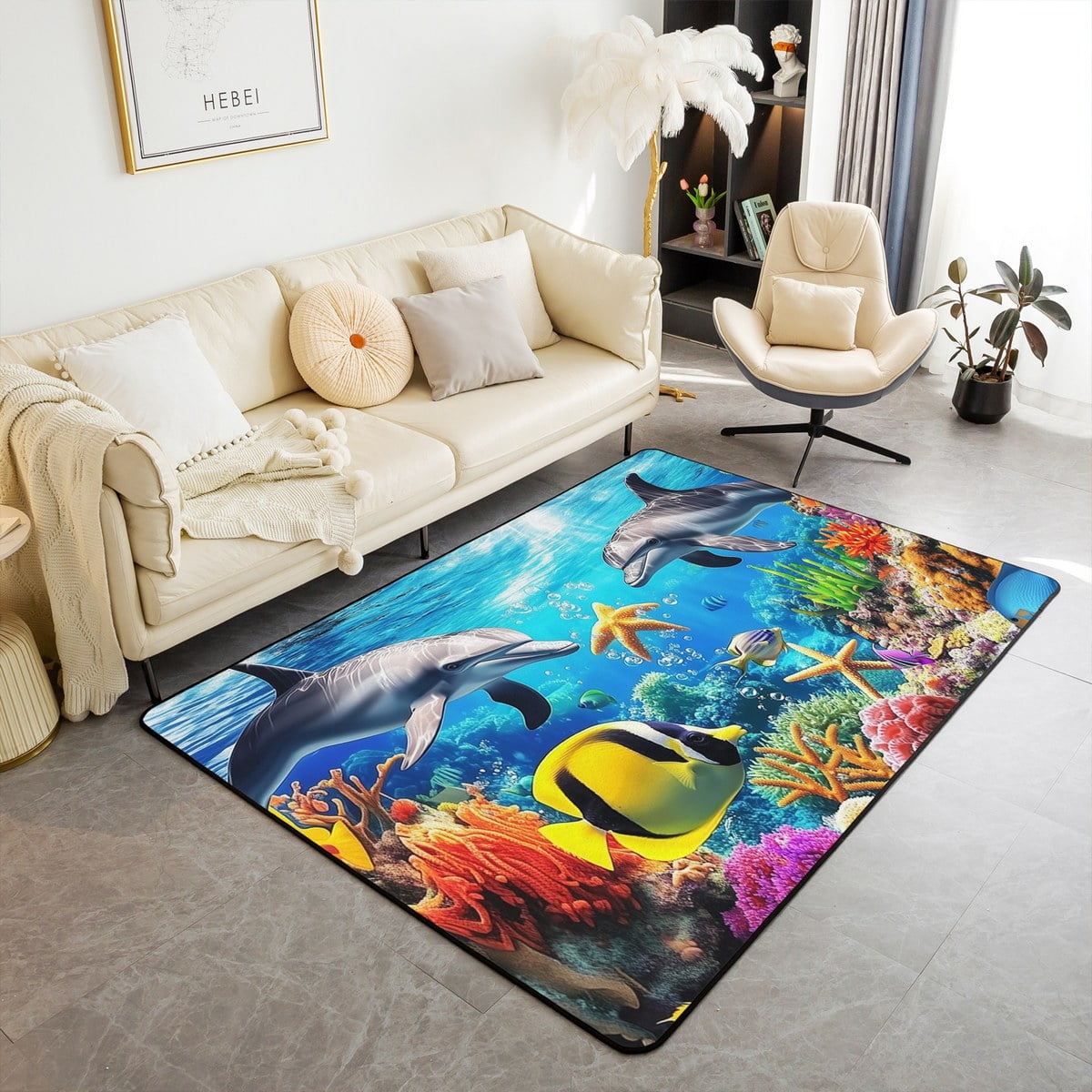 Erosebridal Dolphin Area Rug 5x7 Fish Starfish Living Room Rugs Ocean ...