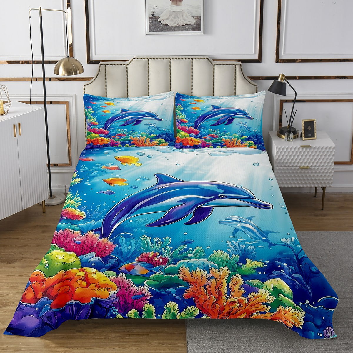 Erosebridal Dolphin Bedspread Queen Size Fish Coverlet Set Sea ...