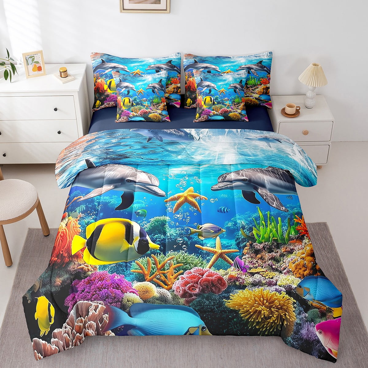 Erosebridal Dolphin Comforter Set Full Size 7 Pieces Fish Starfish ...