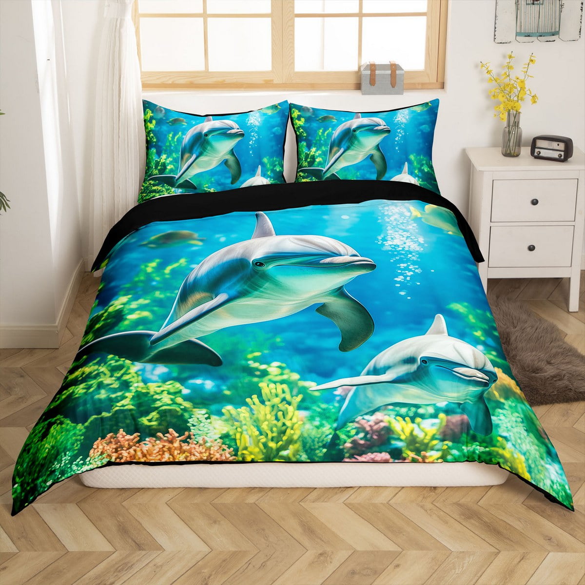 Erosebridal Dolphin Duvet Cover Full Size Kawaii Ocean Animal Bedding ...