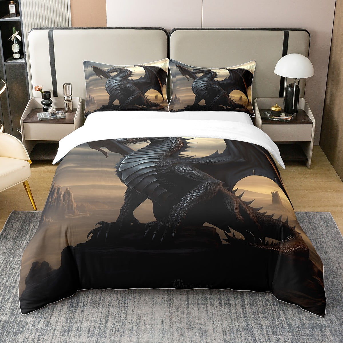 Erosebridal Dragon 100% Cotton Duvet Cover Twin,Black Gothic Bedding ...