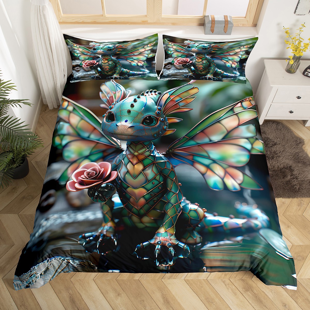 Erosebridal Dragon Full Bedding Sets Green Dragon Duvet Cover,Animal ...