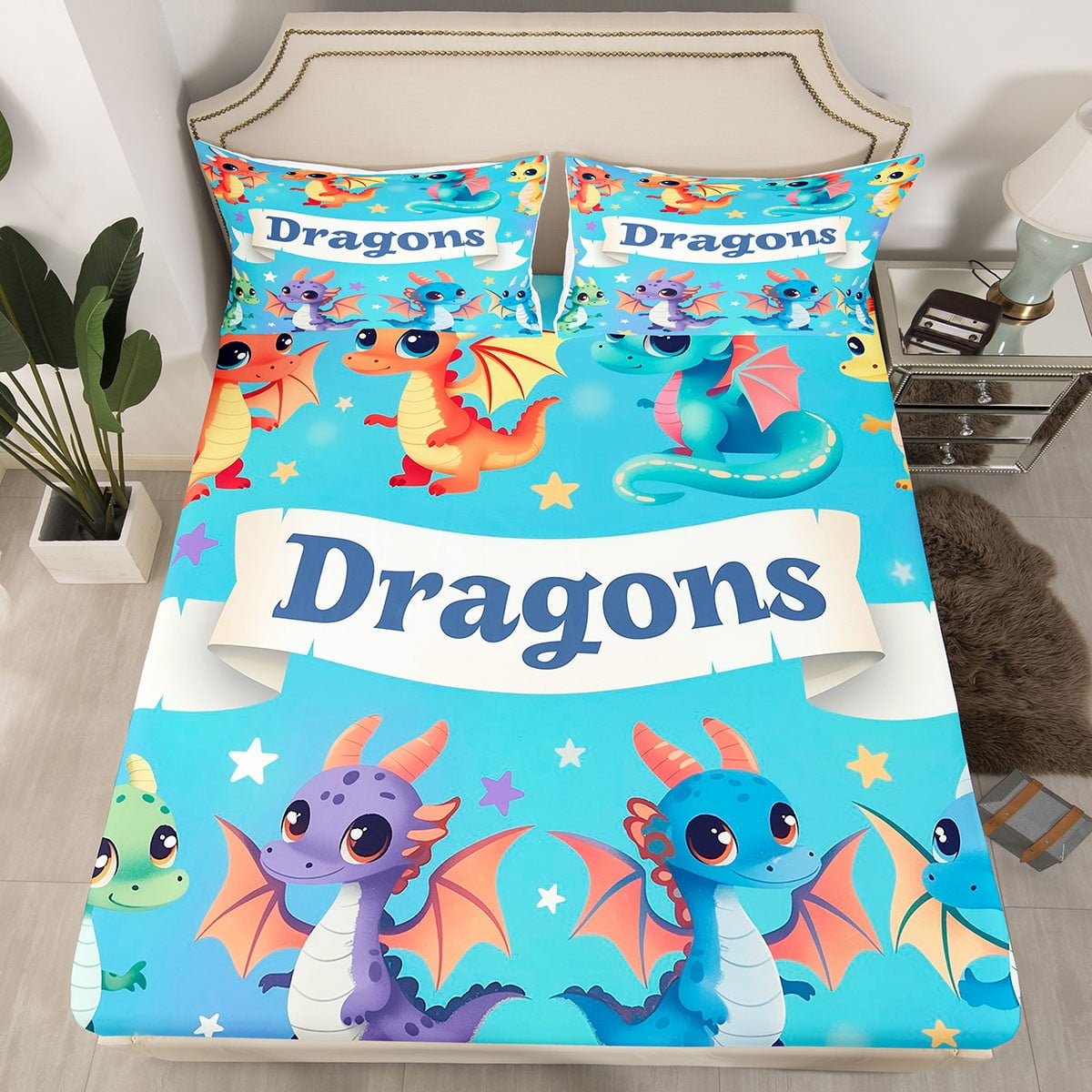 Erosebridal Dragon Sheet Kawaii Animals Bed Sheets,Colourful Cartoon ...