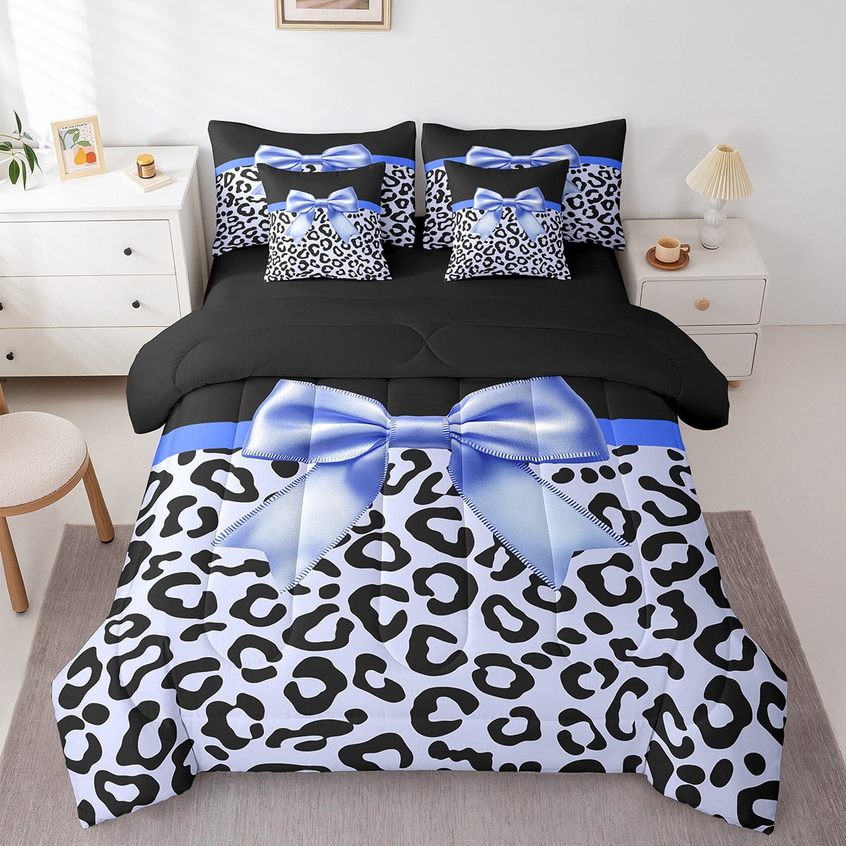 Erosebridal Dreamy Bow Bed in a Bag Queen size, Cheetah Print Comforter ...