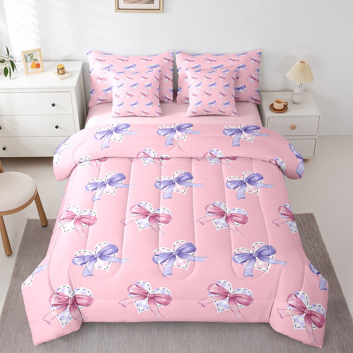 Erosebridal Dreamy Bowknot Bedding Sets Twin Size, Pink Purple Bow ...