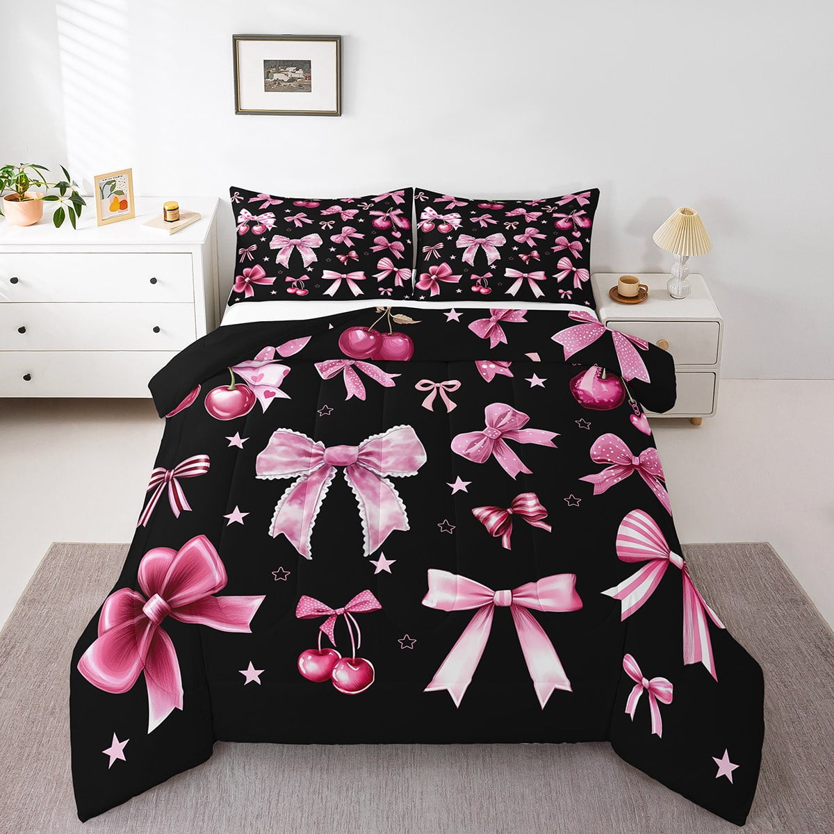 Erosebridal Dreamy Bowknot Cherry Bedding King Comforter Set ...