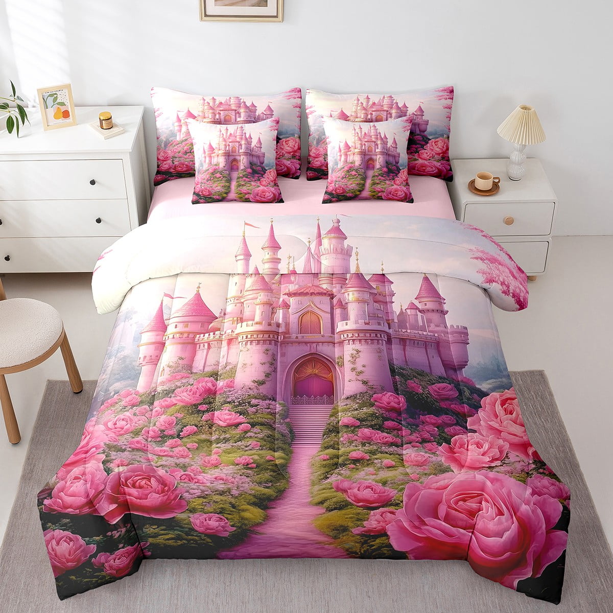 Erosebridal Dreamy Castle Bedding Sets Full Size, Pink Flower Bed ...