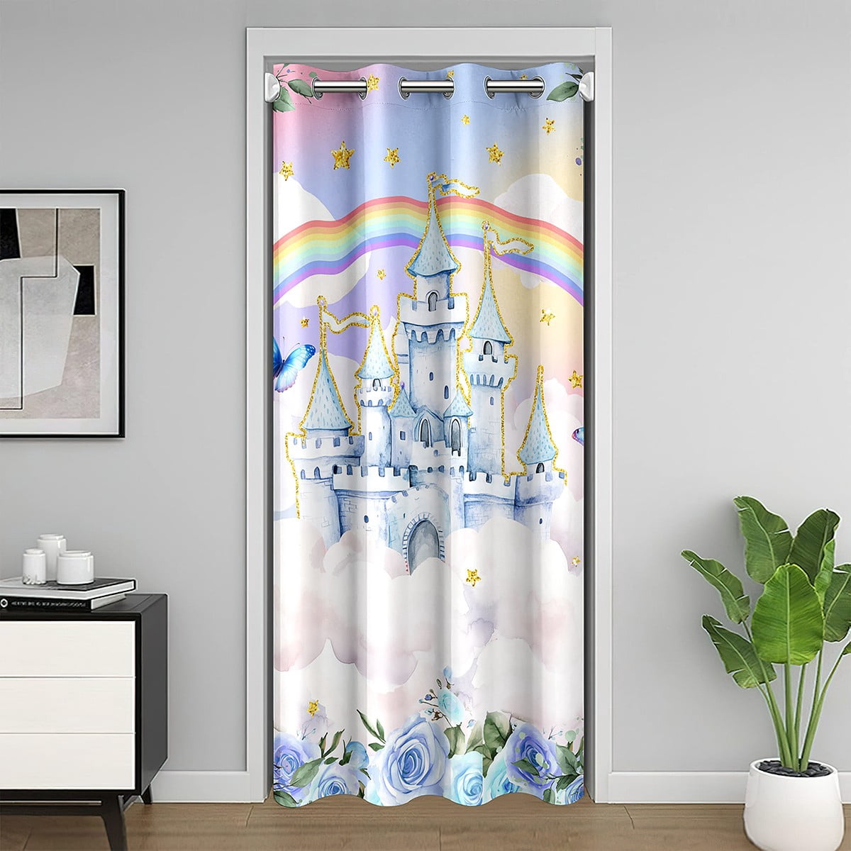 Erosebridal Dreamy Castle Door Curtain Panel 84"x52",Floral Rainbow ...