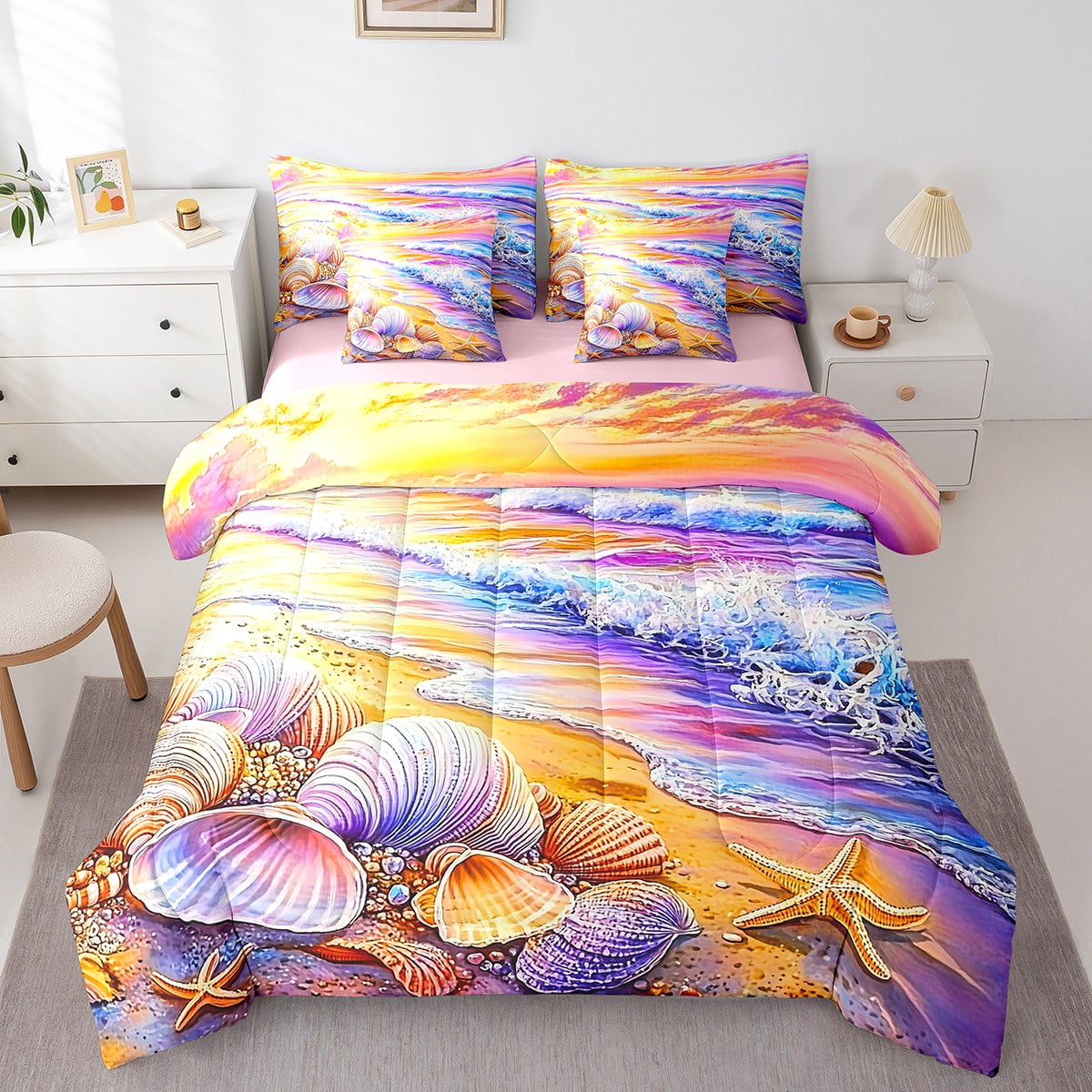 Erosebridal Dreamy Coastal Bedding Twin Size, Seashell Beach Bed in a ...