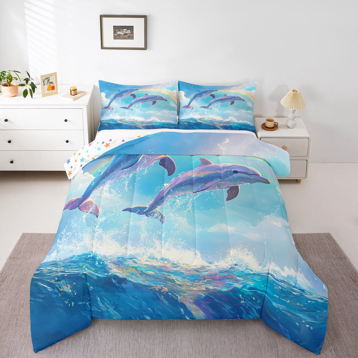 Erosebridal Dreamy Dolphin Bedding Sets Queen with Comforter, Oil ...