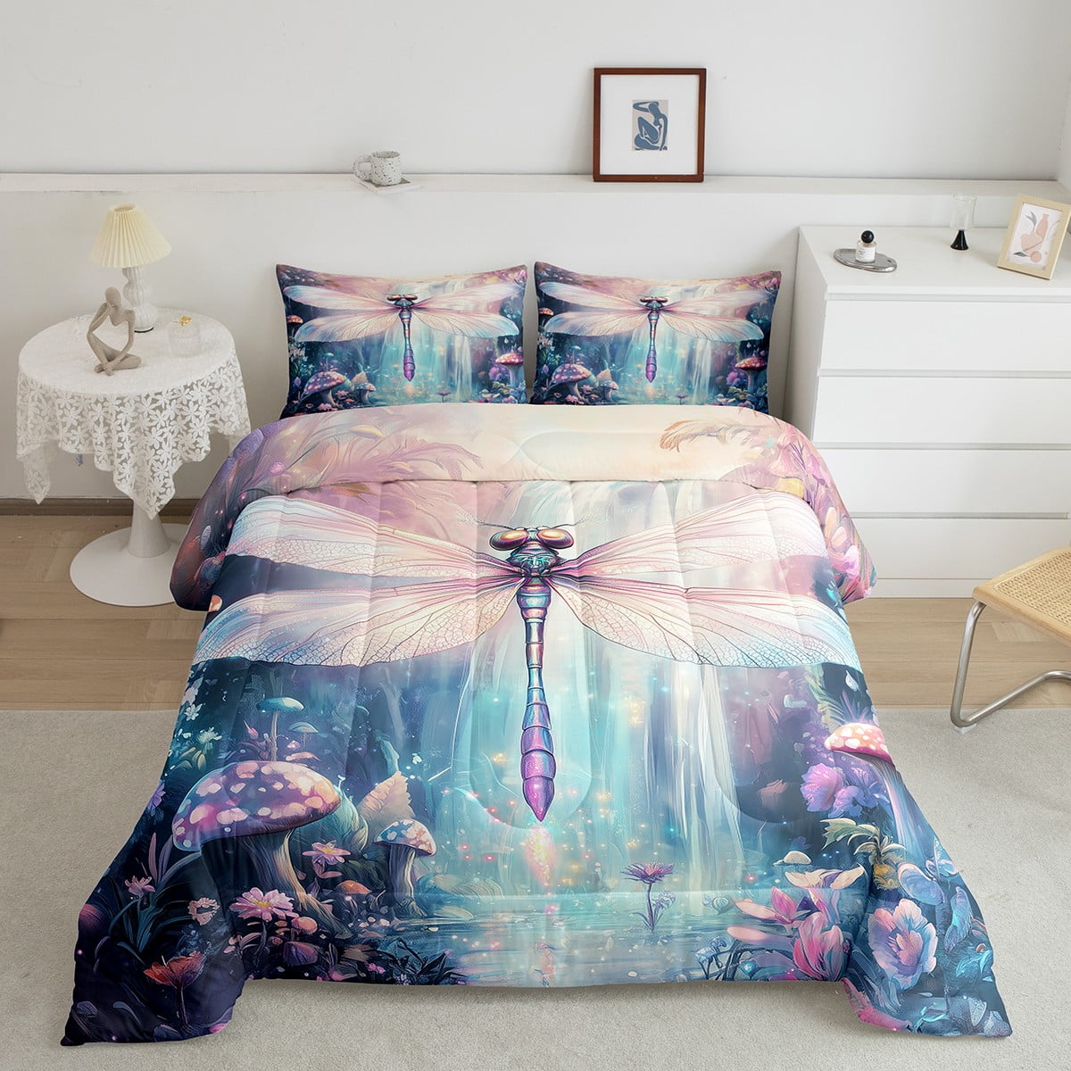 Erosebridal Dreamy Dragonfly Bedding Queen Comforter Set, Magical Lake ...